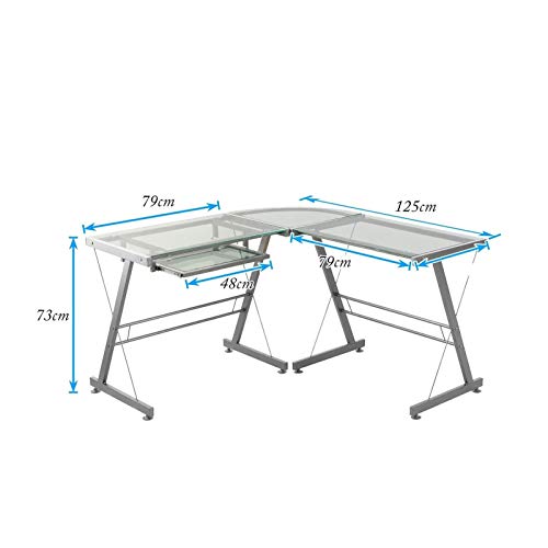 Yyl Computer Desk Gaming Desk Glass Computer Home Office Toughened Glass L Shaped Gaming Gamer Command Center Workstation Desk for Small Spaces (Color : Glass)