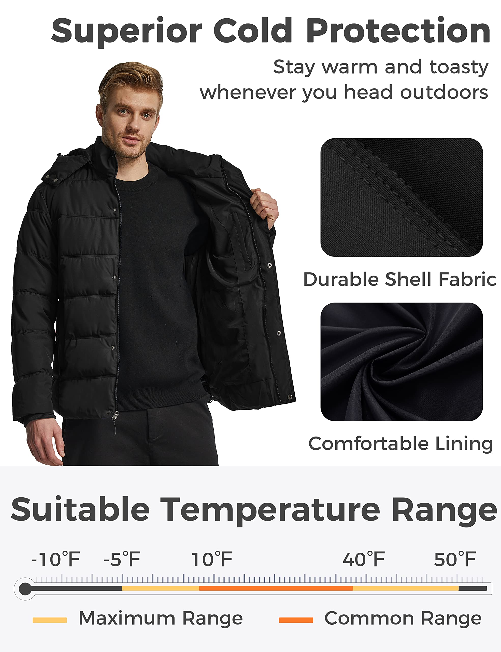 wantdo Men's Padded Winter Coat Bubble Coat Windproof Puffer Jacket (Black, 2X-Large)