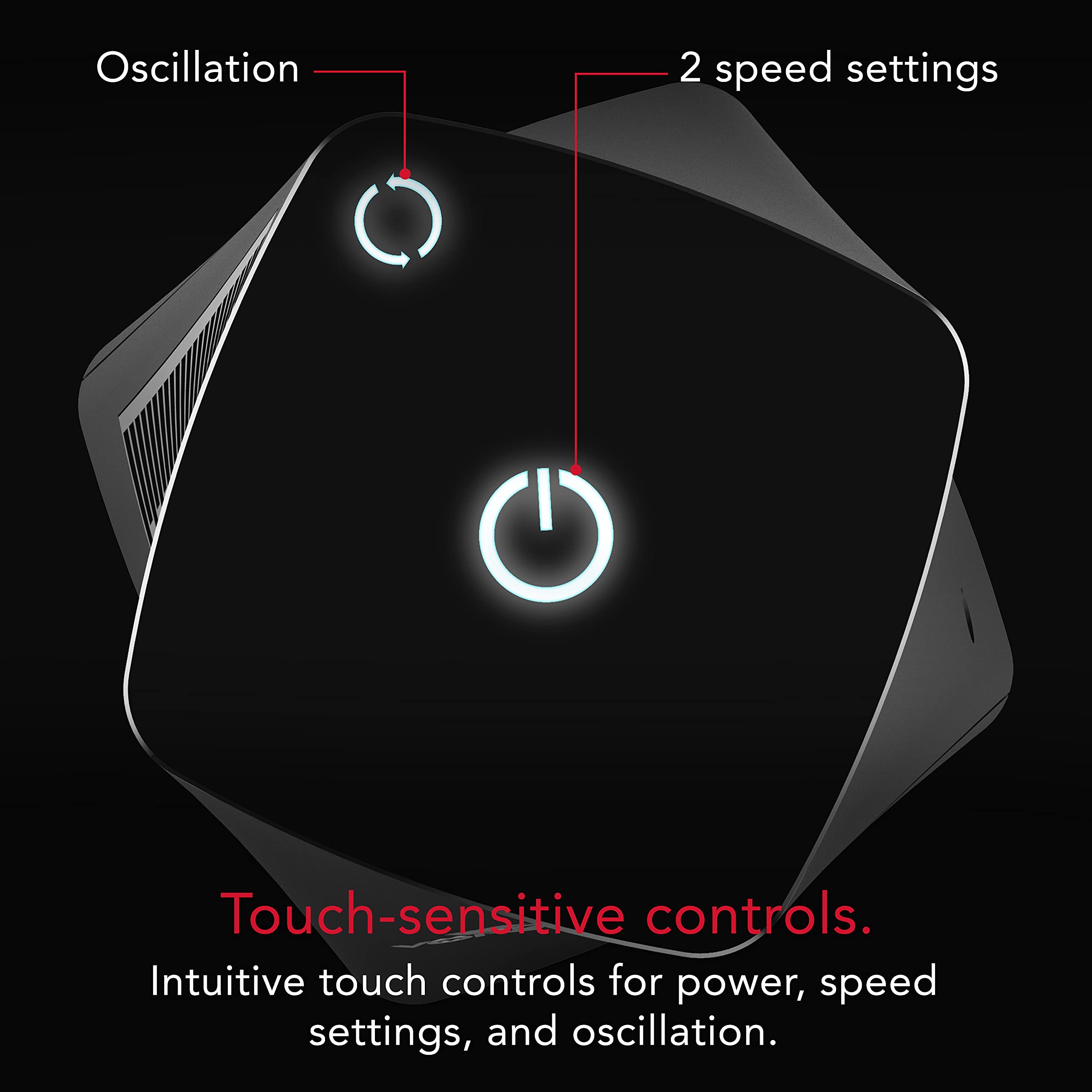 Vornado HELIX2 Personal Tower Fan with 2 Speed Settings, Illuminated Touch Controls, 70-Degrees of Oscillation, Small Footprint, Black
