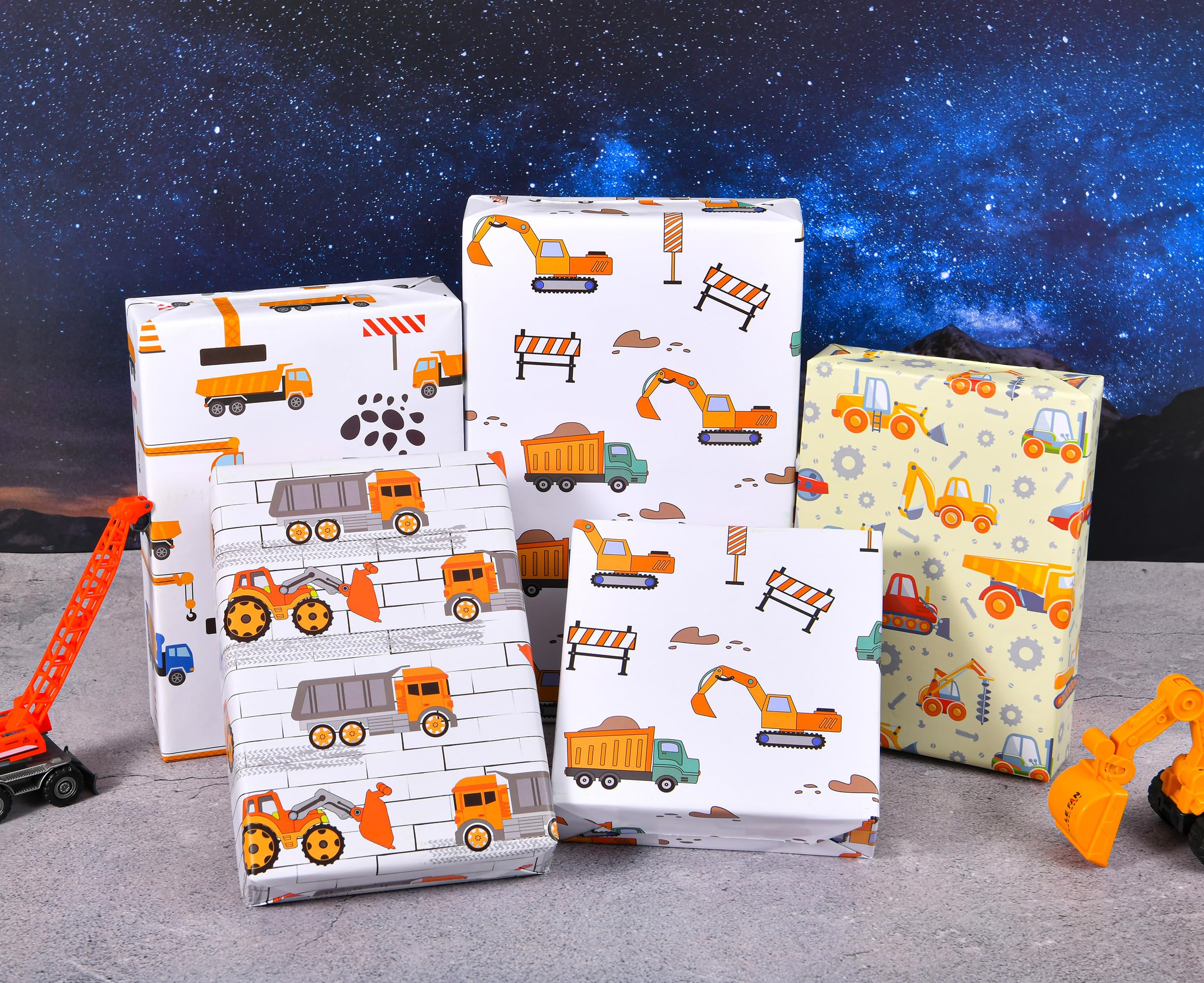 Titiweet Construction Wrapping Paper - Truck Wrapping Paper for Boys, Kids, 12 Sheets Tractor & Trucks Wrapping Paper for Birthday Holiday, 20 x 28 Inches Per Sheet(Construction(12 sheets))