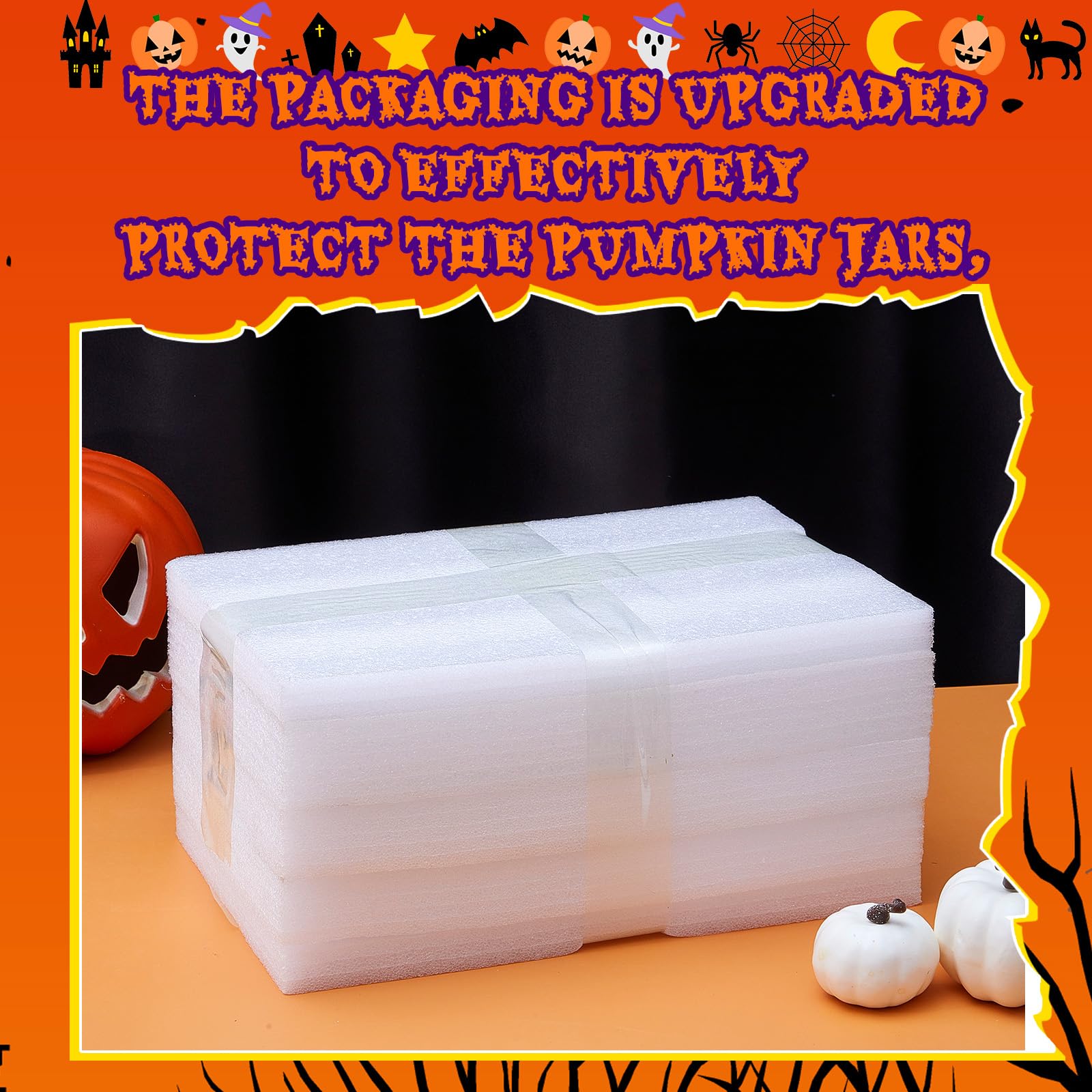 Tessco 2 Pcs 70oz Glass Pumpkin Candy Jar with Lid Halloween Pumpkin Jars Candy Bowl for Halloween Home Decoration (Clear,Large, Large)
