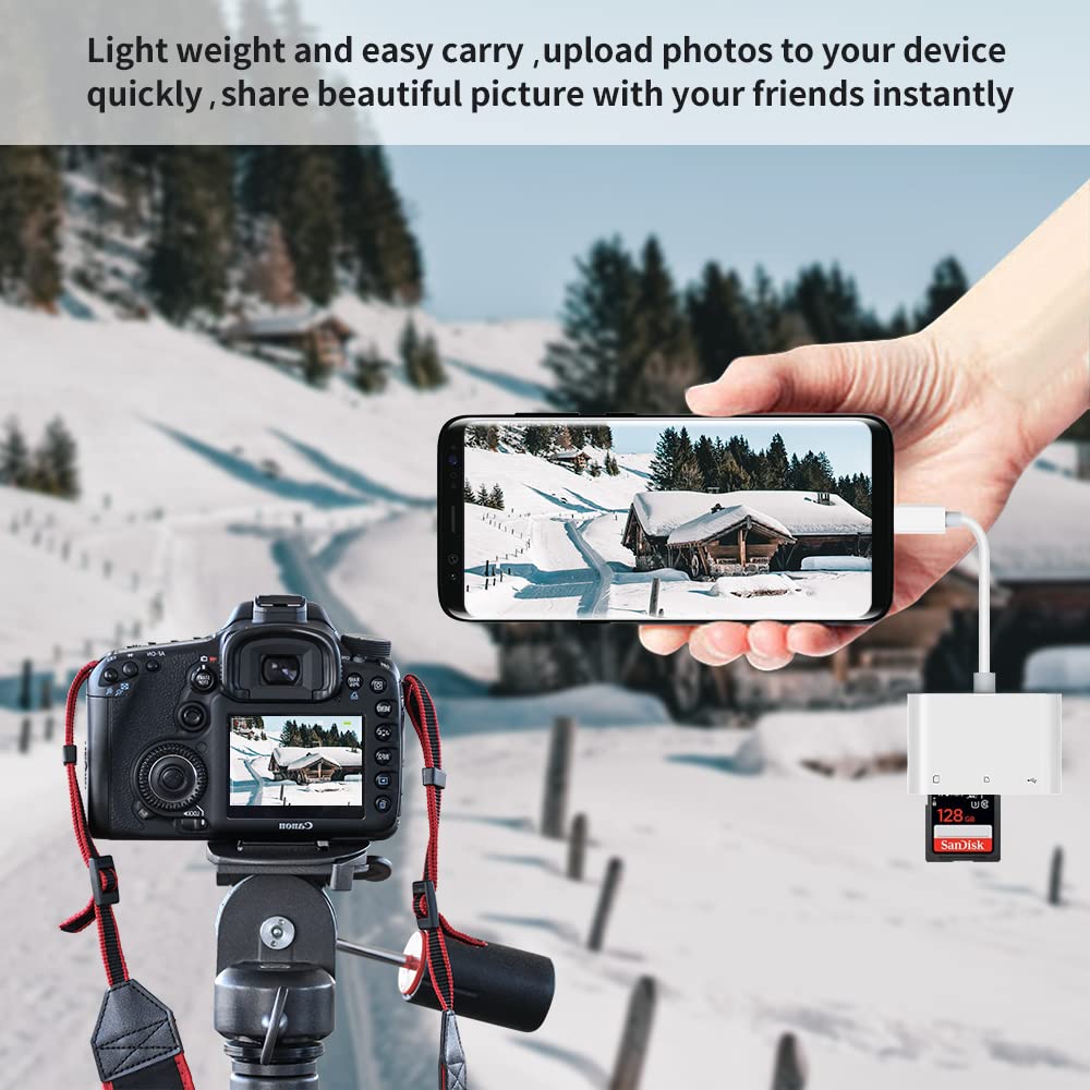 USB C SD Card Reader, Camera Memory Card Reader USB C to USB Compatible with iPad Pro/New MacBook/iMac 7/Samsung Chromebook Micro TF/SD Card Reader USB C Adapter for More USB C Device.