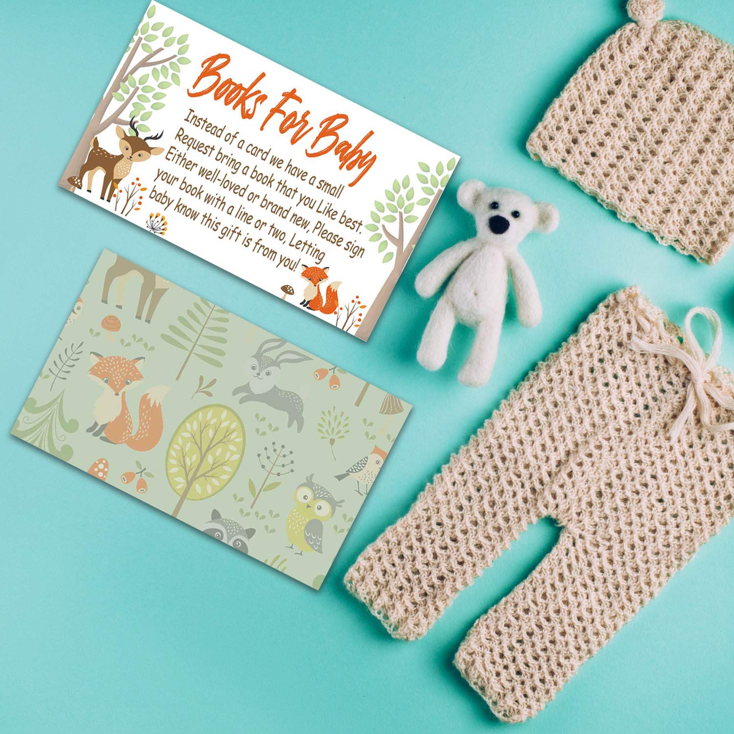 Woodland Creature Books for Baby Shower Request Cards (50 Pack), Baby Shower Invitation Inserts.
