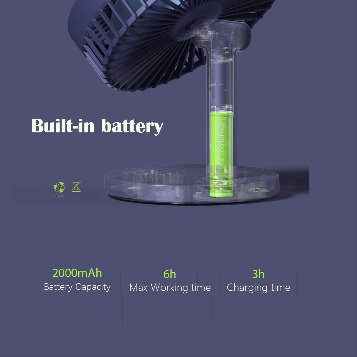 USB Desk Fan for office USB & Battery Powered Table Fan 3 Speeds Adjustable(9.25 x 7.28 x 5.67, White)