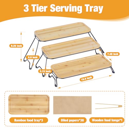 Urban Deco 3 Tier Serving Tray, Collapsible Tiered Tray Stand with 15 Inch Serving Platters for Dessert Table Display Set, Large Cupcake Stand, Serving Dishes for Entertaining