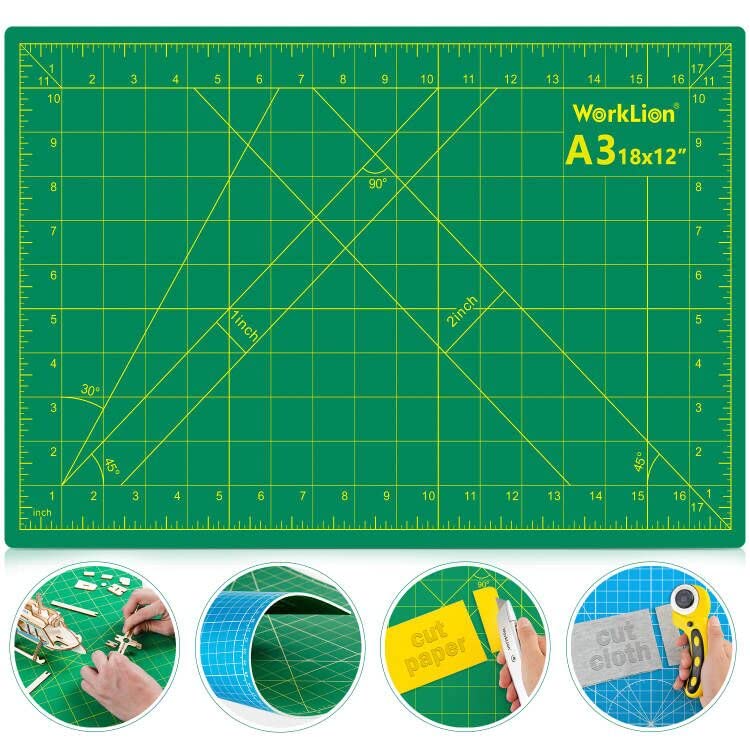 WORKLION 12" x 18" Art Self Healing PVC Cutting Mat, Double Sided, Gridded Rotary Cutting Board for Craft, Fabric, Quilting, Sewing, Scrapbooking Project……
