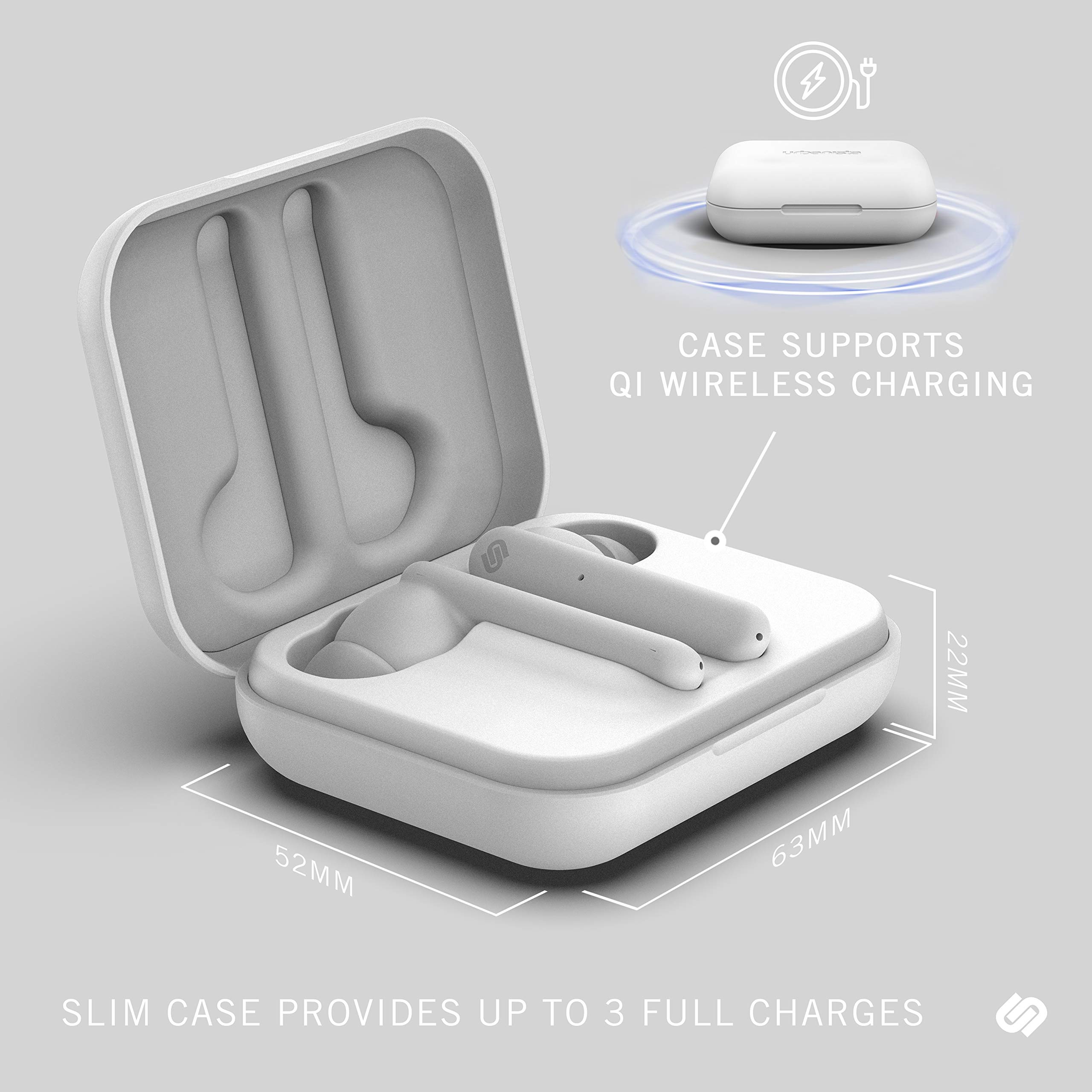 Urbanista True Wireless Earphones 20H Playtime Wireless Charging Case and Bluetooth 5.0, Noise Cancelling Earphones with Touch Controls + Built-in Mic, Compatible with Android and iOS β Paris, White