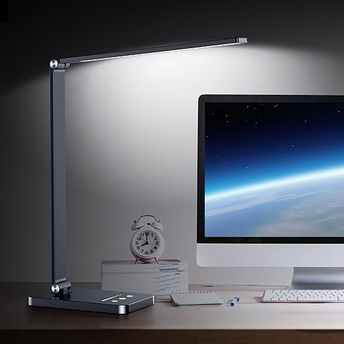 Yeslights LED Desk Lamp with USB Charging Port,Dimmable Table Lamp Reading Lamp,5 Brightness Level,30/60 Minutes Auto-Off Timer, Eye-Caring Office Lamp