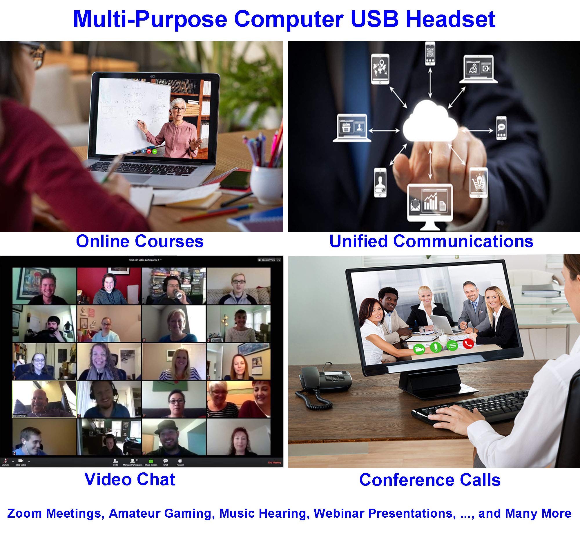 USB Headset with Microphone Noise Cancelling for PC, Computer Laptop Headphone with Mic In-Line Control for Office Softphones Teams Business Skype Zoom Conference Calls Online Course Voice Recognition