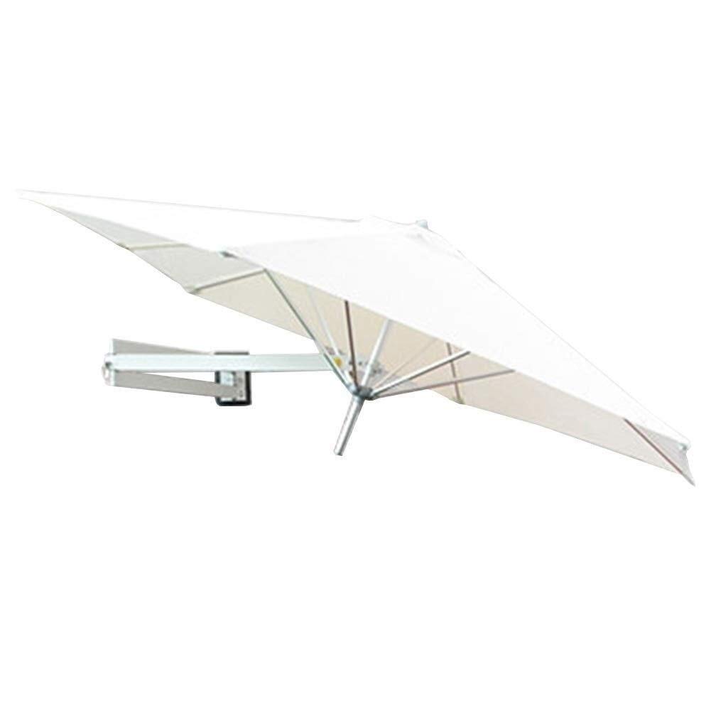 TEmkin Wall Mount Patio Umbrellas Parasol Outdoor Garden Balcony Sun Shade Umbrellas, Aluminium Pole, 8ft / 250cm (White) (White)