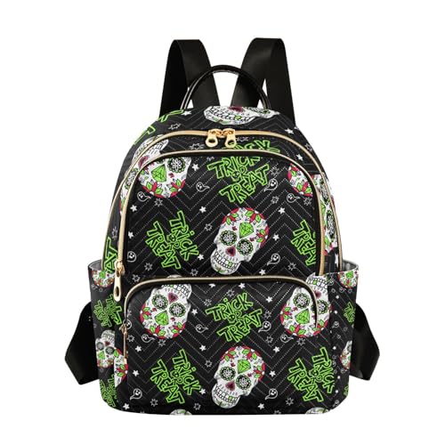 Yasala Halloween Women Backpack Halloween Sugar Skull Travel Bag Compact Daily Bag Diaper Bag