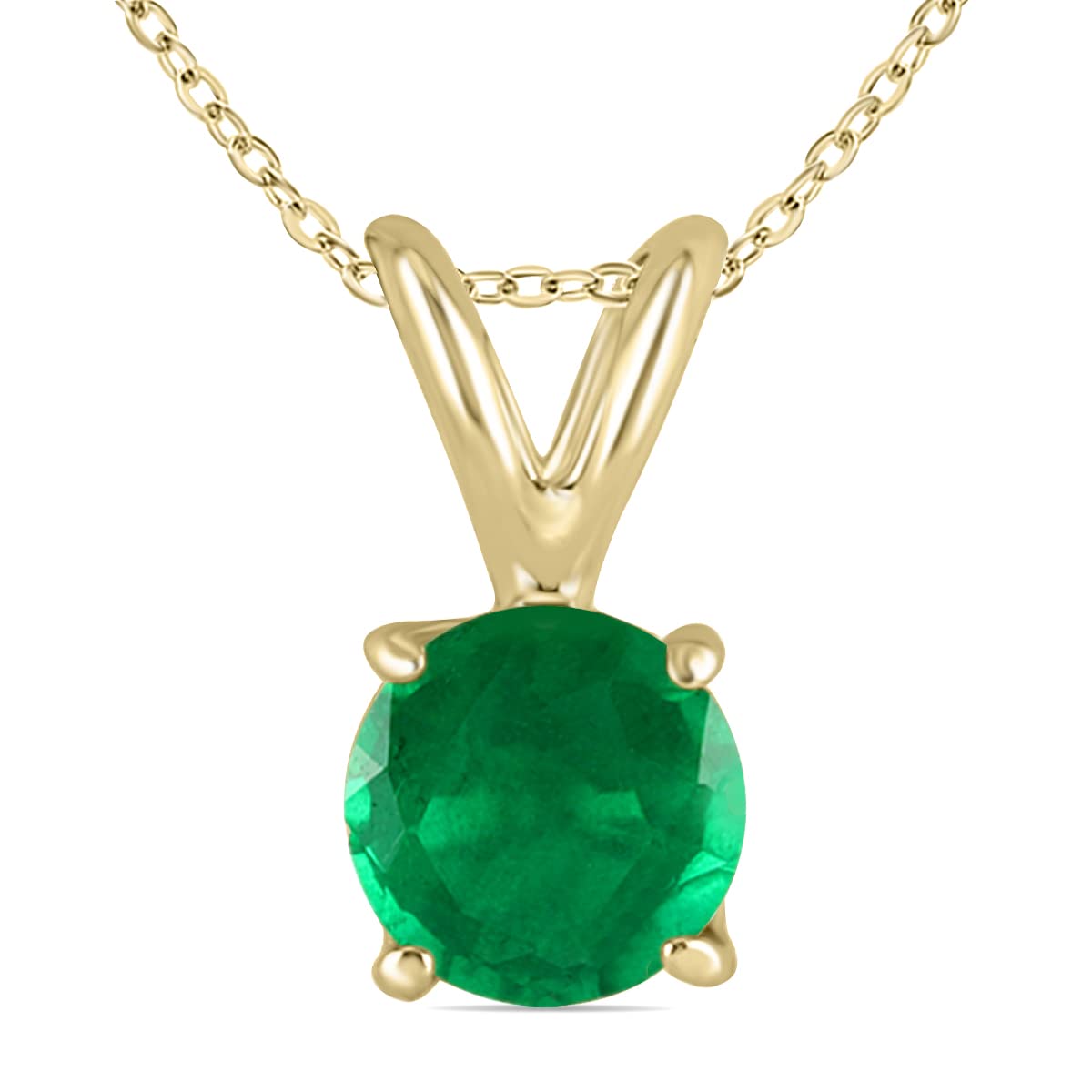 SZUL 4mm Round Emerald Pendant in 14k Yellow Gold