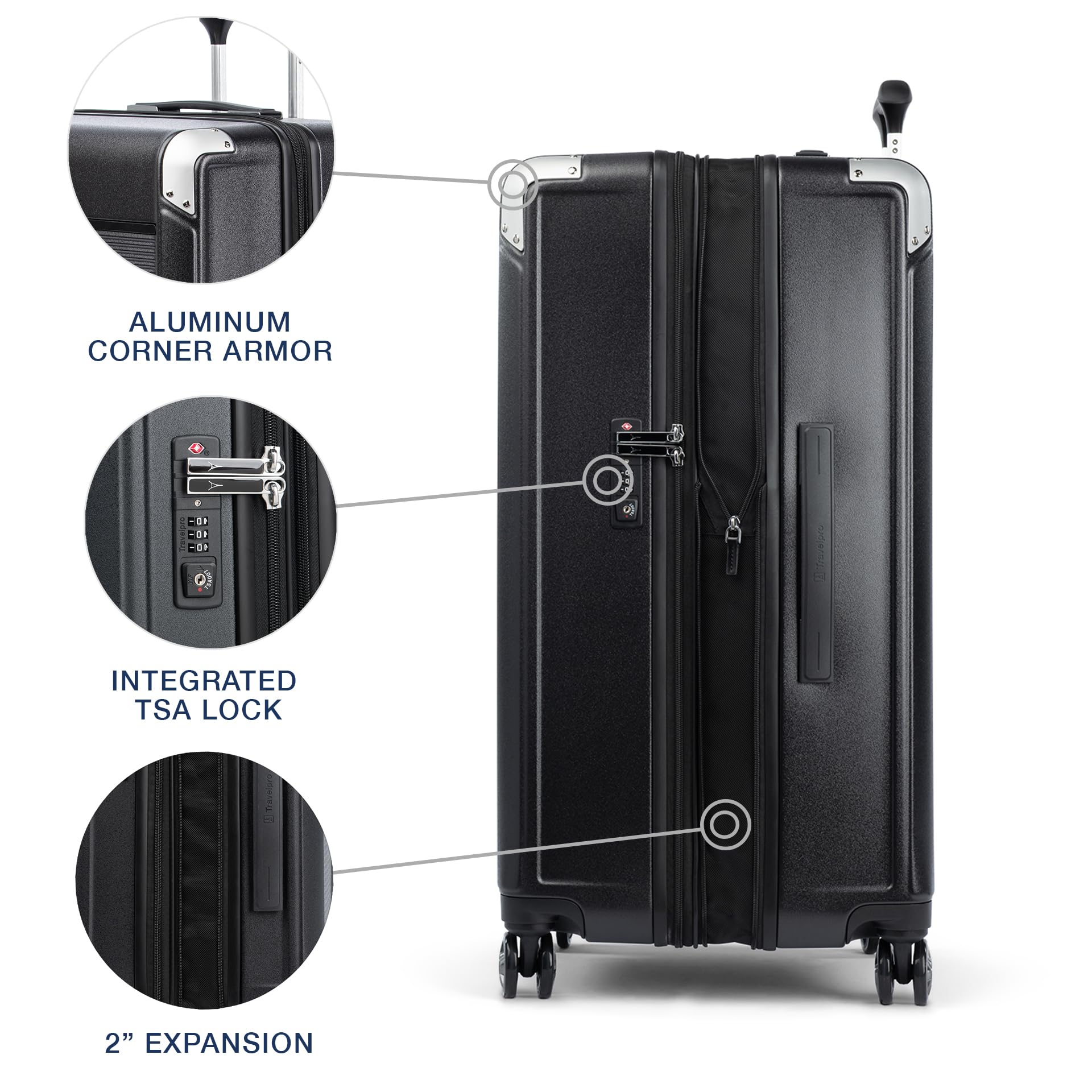 Travelpro Platinum Elite Hardside Expandable Checked Luggage, 8 Wheel Spinner, TSA Lock, Hard Shell Polycarbonate Suitcase, Shadow Black, Checked Large 28-Inch