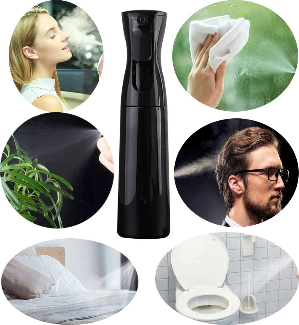 ZeroStage 2 Pack Hair Mister Spray Bottle Continuous Pressurized 360 Fine Mist Water Sprayers Black 300ml 10oz