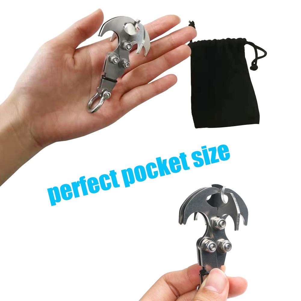 WREOW 2 IN 1 Pocket Size Grappling Hook,Stainless Steel Grappling Hook Survival Folding Rock Climbing Claw Multifunctional Tool Tactical Emergency Tool for Outdoor Life (2 PACK)