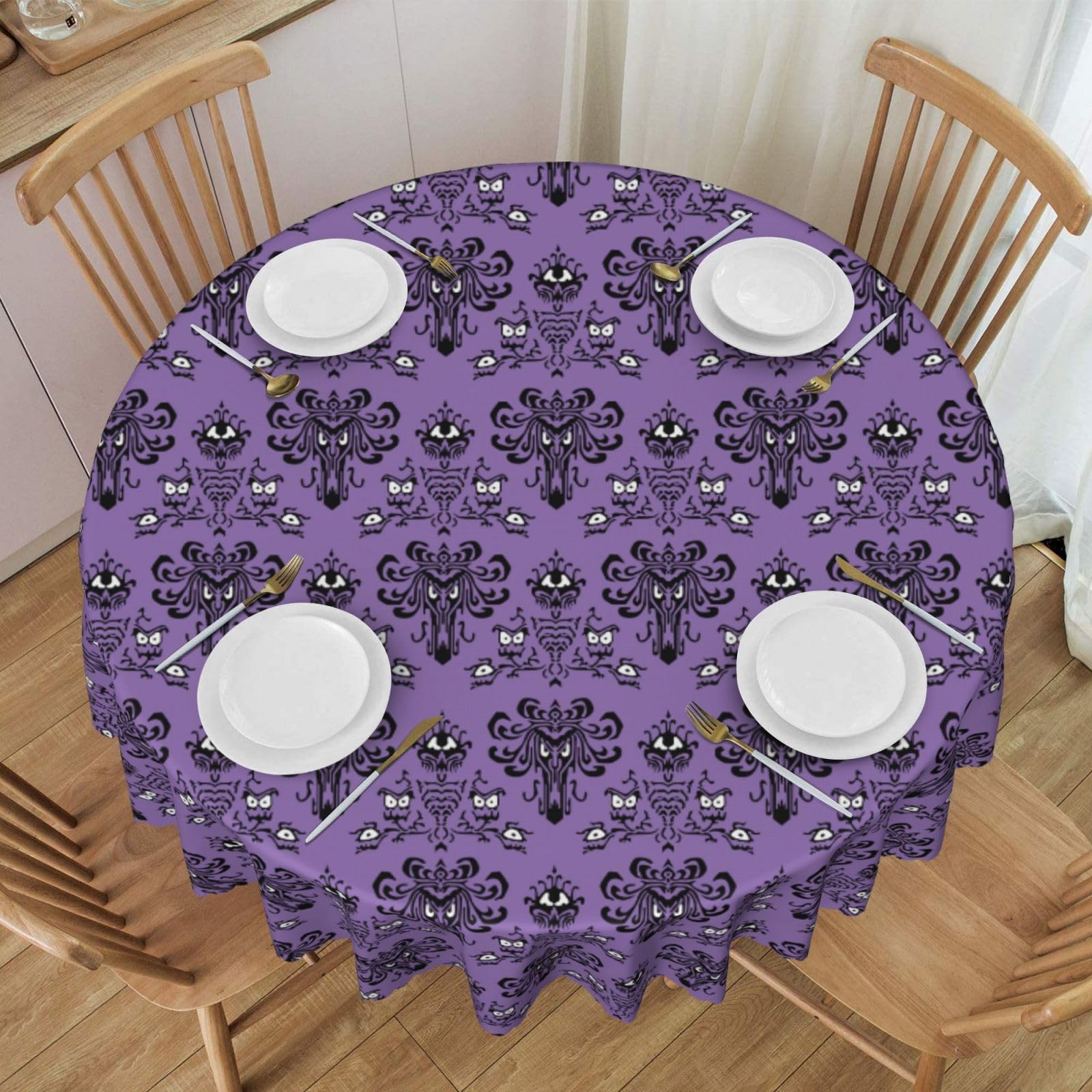 YANGDADA Haunted The Mansion Round Tablecloth 60 inch Washable Polyester Table Cloth Decorative Table Cover for Wedding Party Dining Banquet