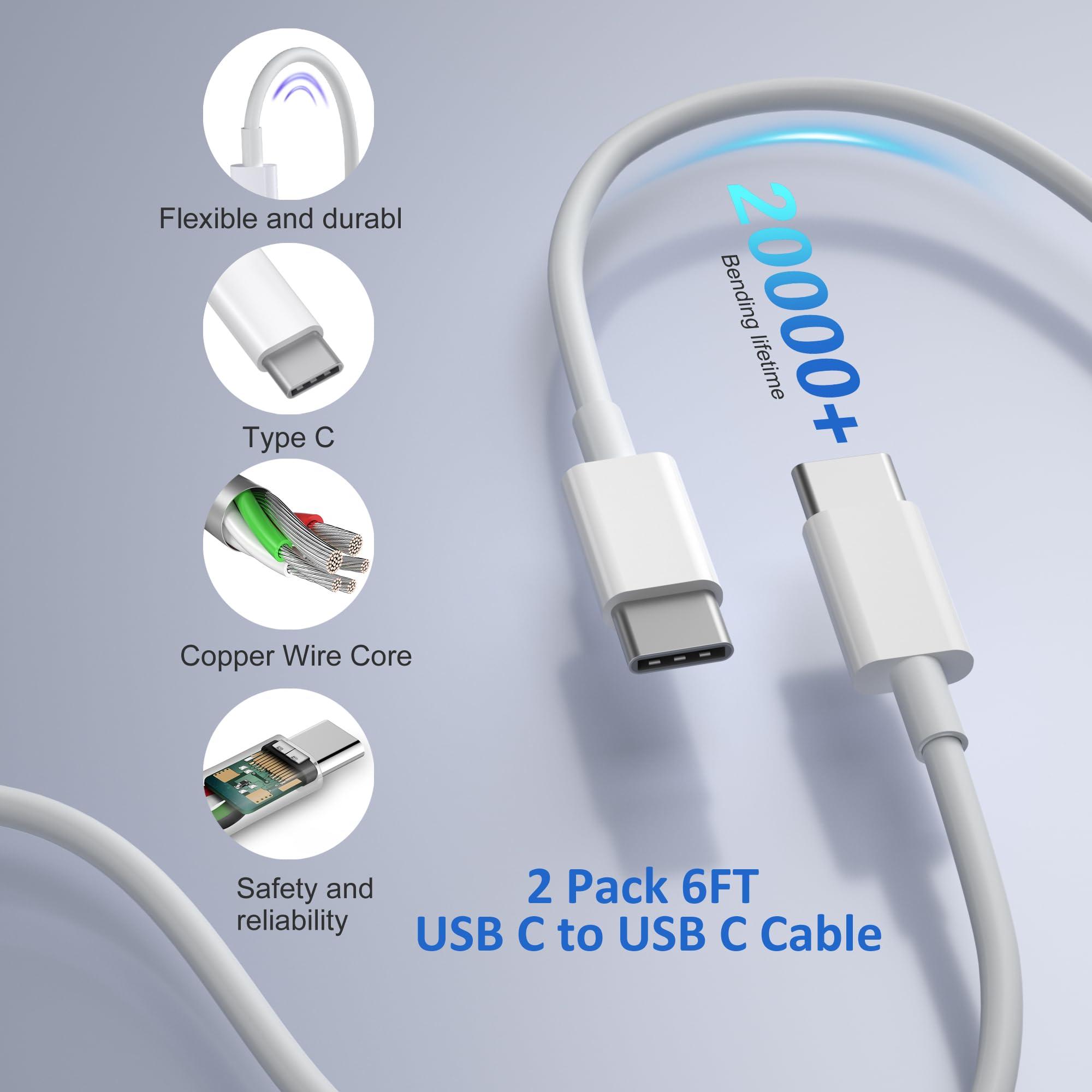 USB C Fast Charger for iPhone 15/15 Pro Max Fast Charging, 2 Pack 40W 4-Port USB C Charger Block Power Adapter with 6ft USB C Cable for iPhone 15 Pro Max/15Pro/15/15Plus,iPad Pro/Air,AirPods,Samsung
