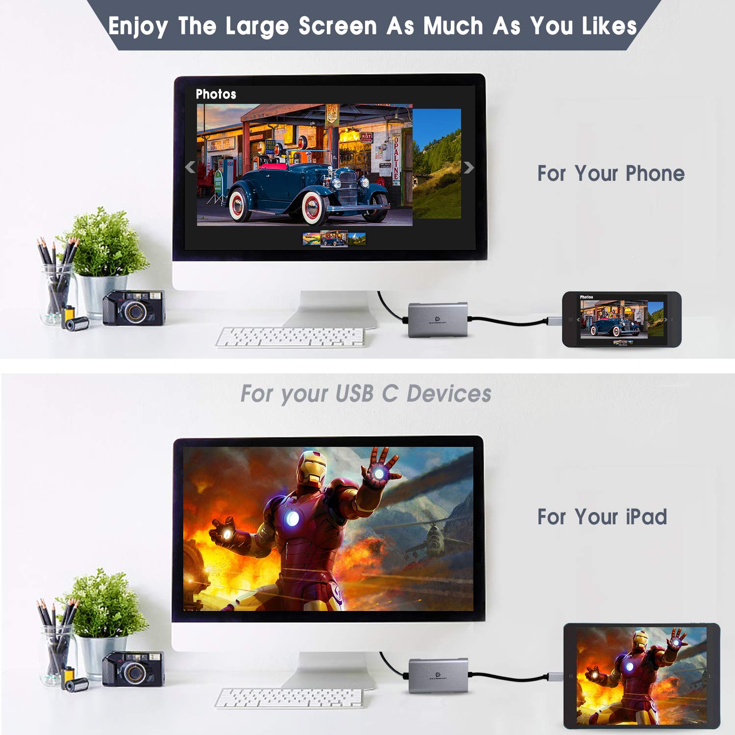 USB C To Dual HDMI Adapter - Dual HD Screen Extend & Mirror Mode - HDMI To USB C Hub with Dual 4K Display & USB 3.0 & 100W PD Compatible with MacBook Pro,Nintendo Switch And More Type C Device JUEYING