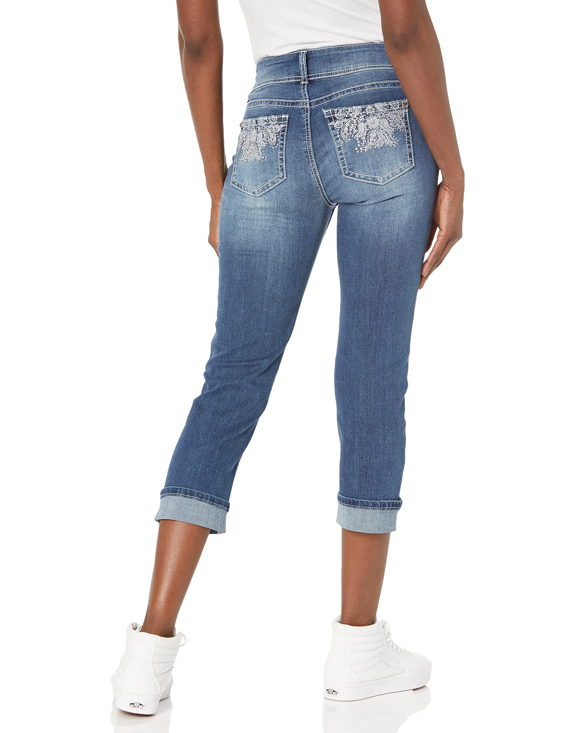 WallFlower Women's Luscious Curvy 23.5" Crop Mid-Rise Bling Insta Stretch Juniors (Standard and Plus), Cedar, 11