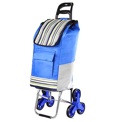 YGCBL Multifunction Portable Hand Trucks,Trolleyshopping Trolley Oxford Cloth Foldable Wear Resistant Steel Frame Waterproof Climb The Stairs Bearing Rubber Wheel, 3 Colors,Blue-B