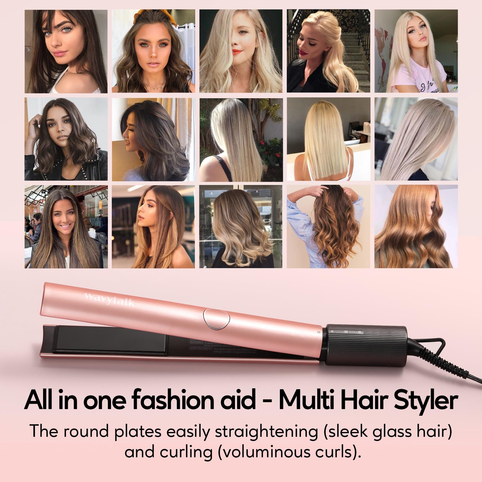 Wavytalk Hair Straightener and Curler 2 in 1, 1" Titanium Flat Iron 250°F-450°F Temperature for All Hairstyles, Salon Professional Flat Iron Reduce Hair Damage, Dual Voltage