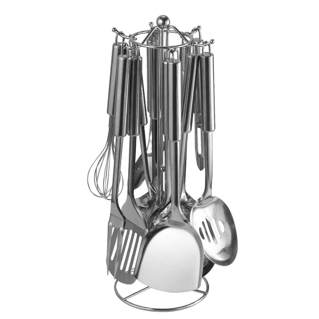 WUDILU 13 Pcs Stainless Steel Kitchen Utensils Spoon Skimmer Shovel Spatula Meat Fork Whisk Cooking Utensils Tableware