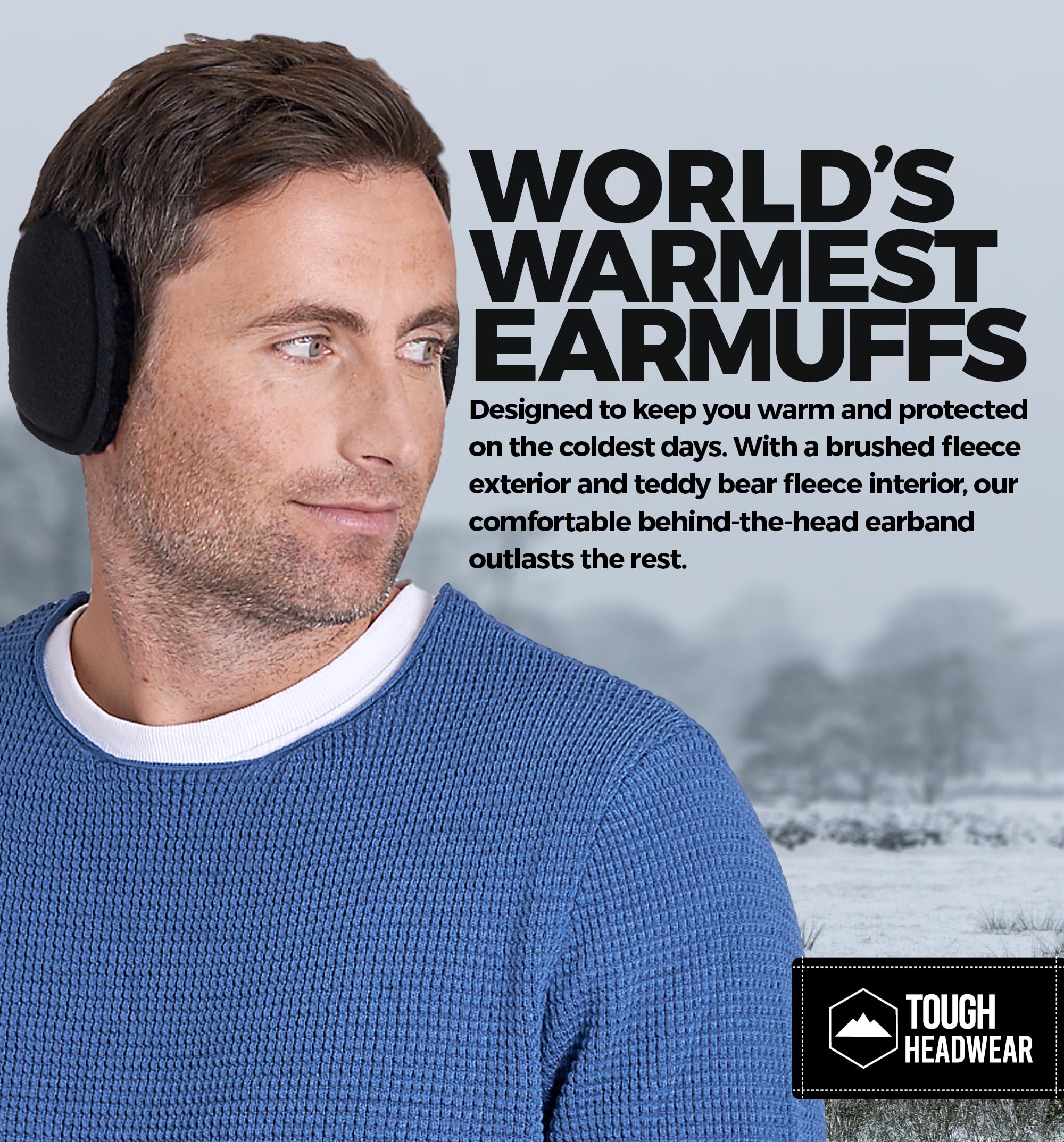 Tough Headwear Ear Muffs - Earmuffs for Men & Women - Fleece Ear Warmers & Behind the Head Ear Muffs