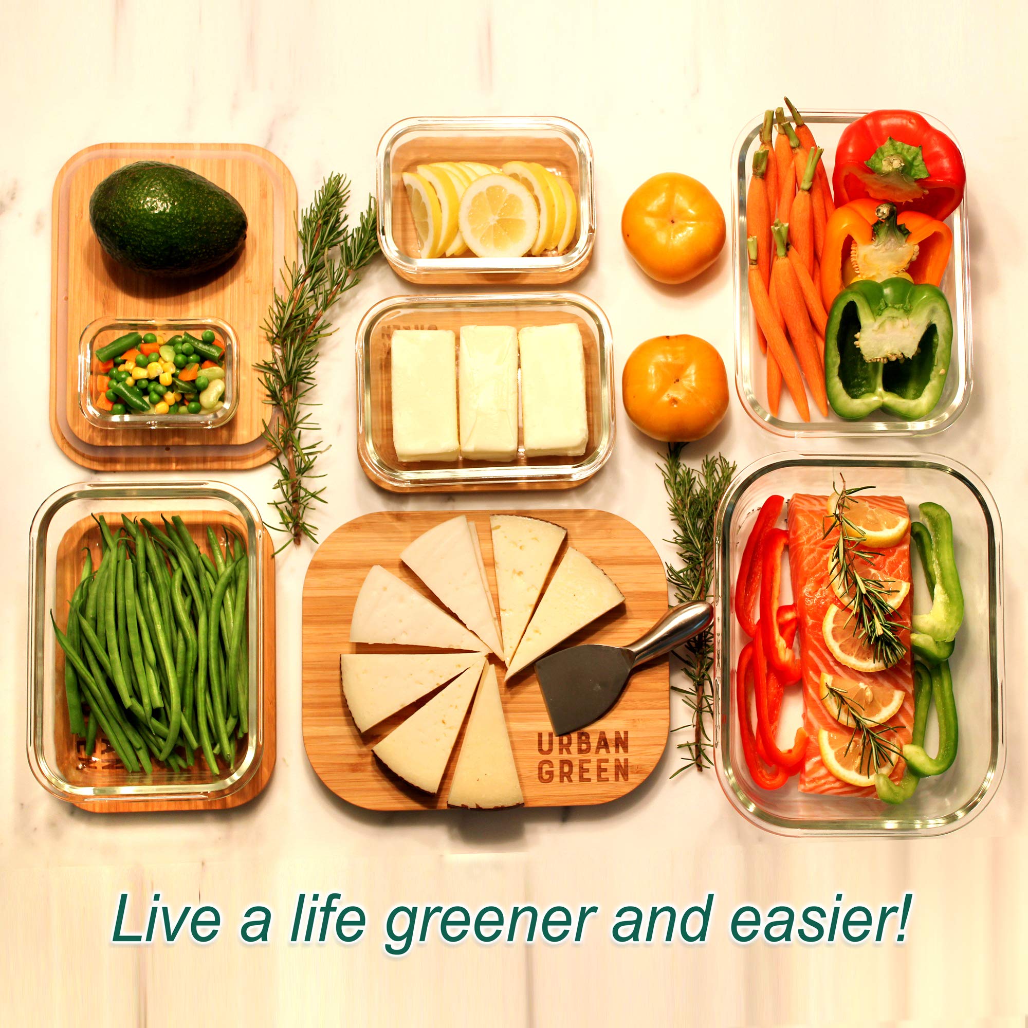 Urban Green Glass Container Bamboo Lids, Glass Food Storage Containers, Meal Prep Containers, Pantry and Cabinet Organization, Microwave-Oven-Freezer Safe Container, XXLarge Size, 76oz/2260ml, 2 Pack