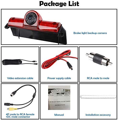 Third 3rd Brake Light Rear View Reverse Backup Camera Compatible with Chevy Express GMC Savana Van 1500 2500 3500 2003-2019, Built-in Microphone