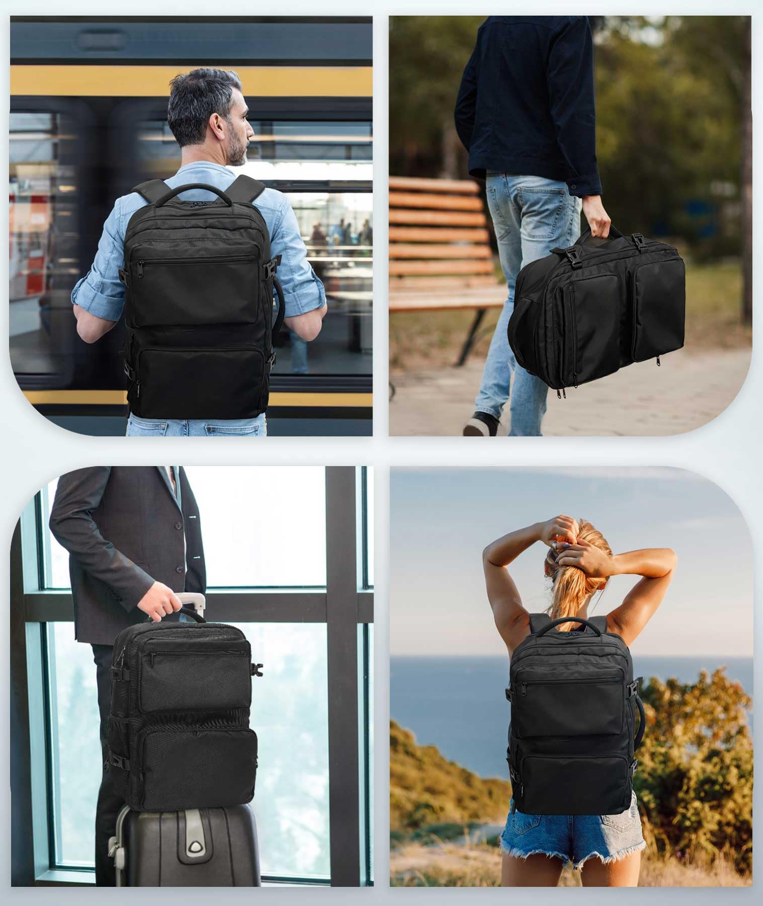 Travel Backpack for Men Women, 40L Large Flight Approved Carry on Backpack, Personal Item Luggage Backpack with 3 Packing Cubes, Water Resistant Weekender Daypack 17 Inch College Laptop Backpack Black