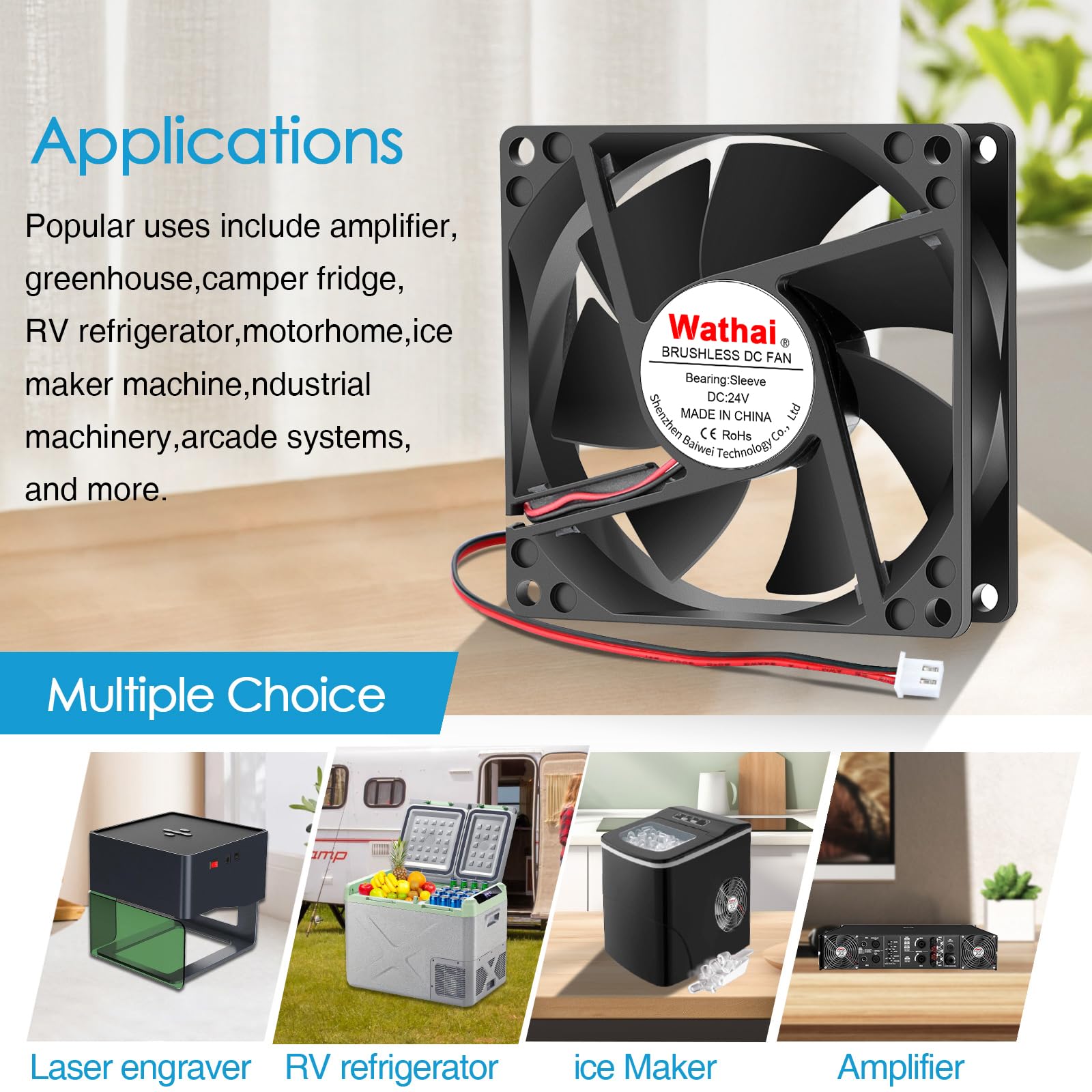 Wathai 80mm 24V DC Cooling Fan 2Pin 24Volt 80mm x 25mm Brushless 3 Inch Fan High Speed for DIY Ventilation Exhaust Projects Cooling 2 Pack