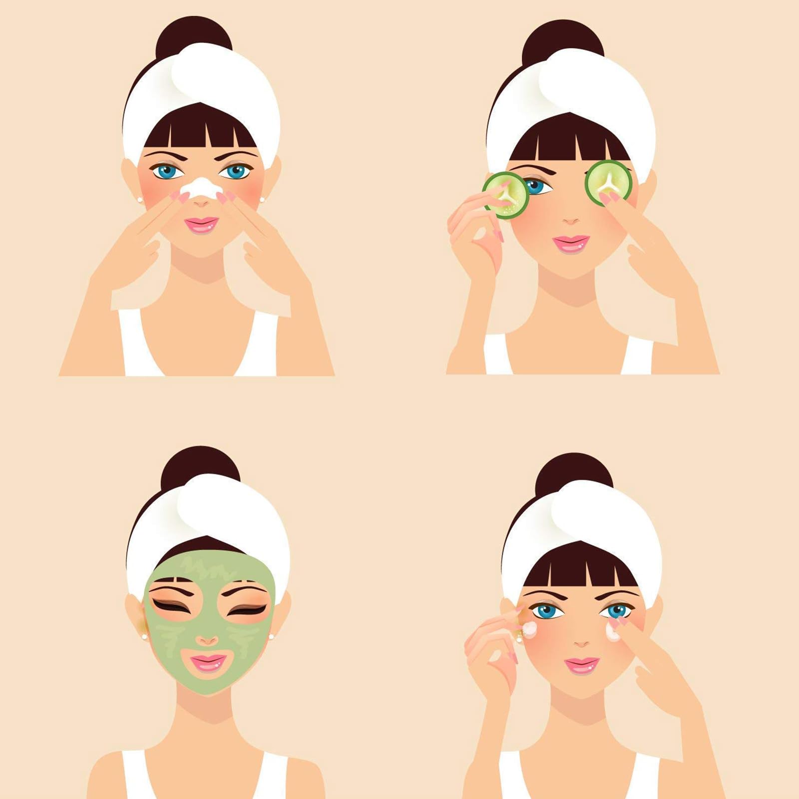 White Elastic Terry Cloth Spa Headband, 8 Pack Facial Head Wrap band Washable Makeup Headband with Magic Tape