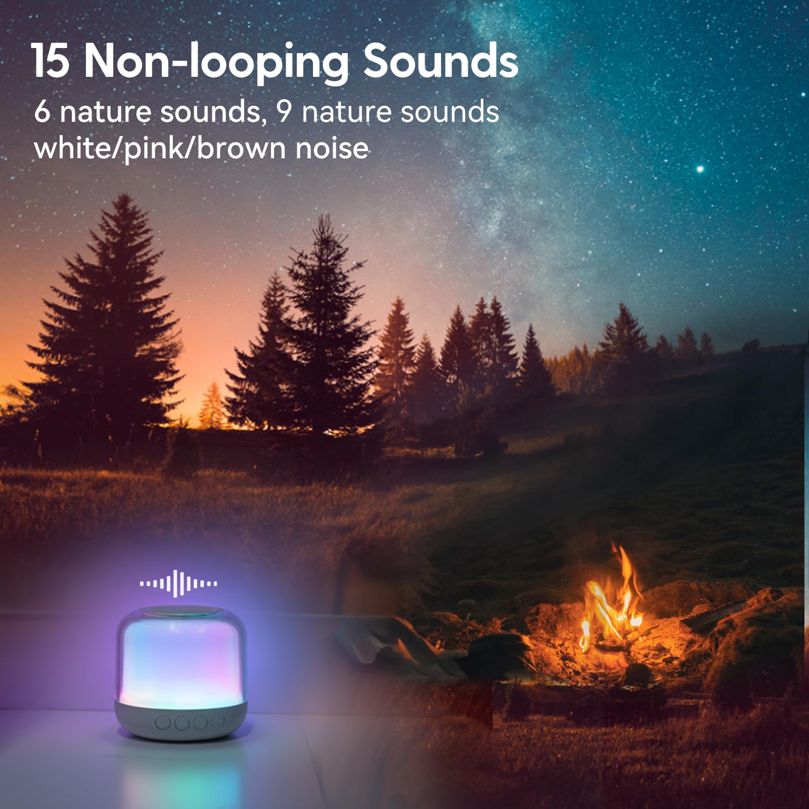 Travel Sound Machine with Night Light, Babelio Palm-Sized Portable White Noise Machine for Adults Kids Baby Sleeping | Multi Lighting Modes | 15 Soothing Sounds | Brightness | Timer (White)