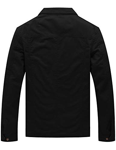 WenVen Men's Fashion Casual Cotton Canvas Military Jacket (Black, L)