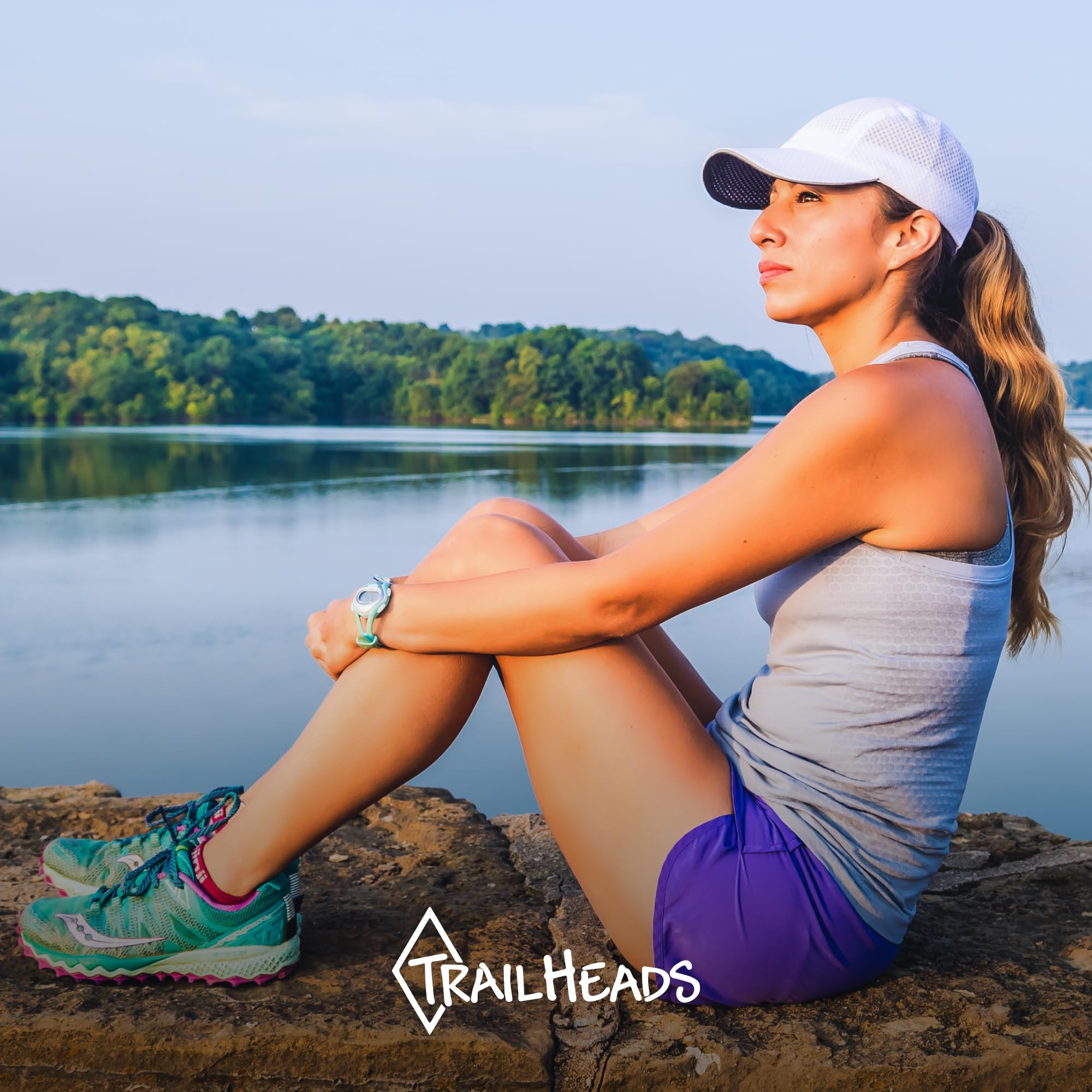 TrailHeads Women's Race Day Performance Running Cap, Lightweight & Quick Drying Mesh Sports Hat with Reflective Trim - White