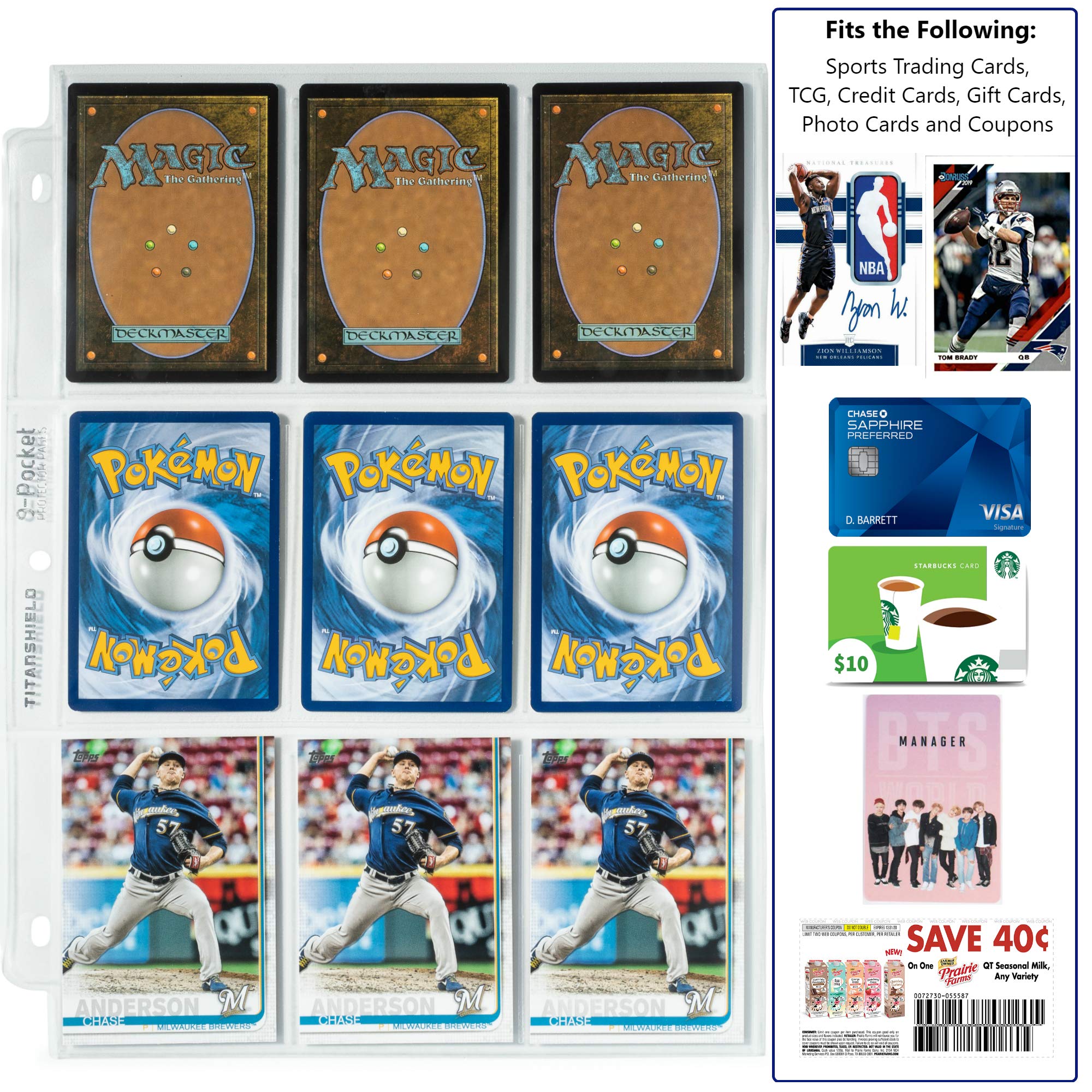 TitanShield (50 Pages) 9-Pocket Trading Card Sleeve Pages for Cards