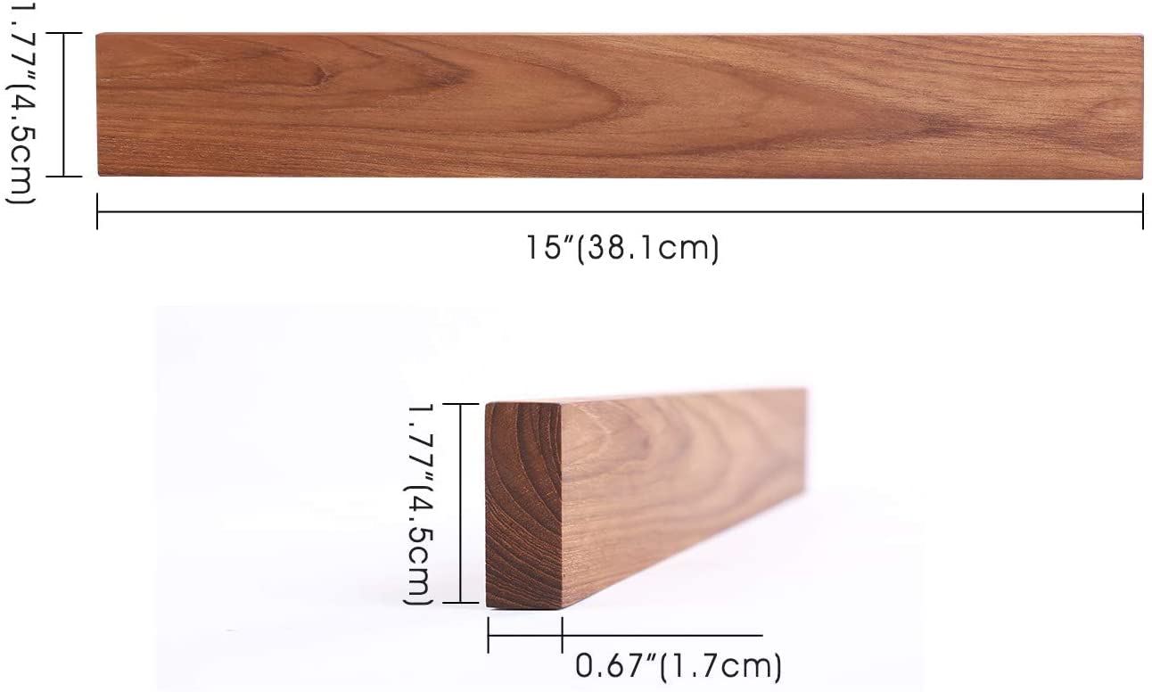 Utoplike 15" Teak Wood Magnetic Knife Strip, Knife Magnetic Holder Wall mounted Rack for Organizing Kitchen, New Upgrade, Powerful Continuous Magnet
