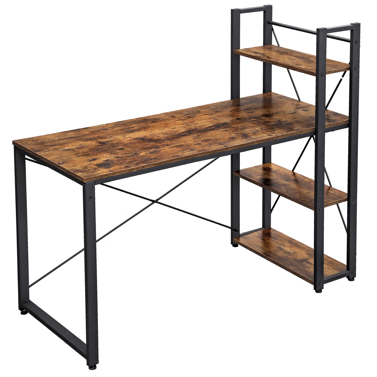 VASAGLE Computer Desk, 55 Inch Study Writing Desk with Storage Shelves for Home Office, Industrial Style PC Laptop Table, Easy Assembly, Sturdy, Rustic Brown and Black ULWD49X