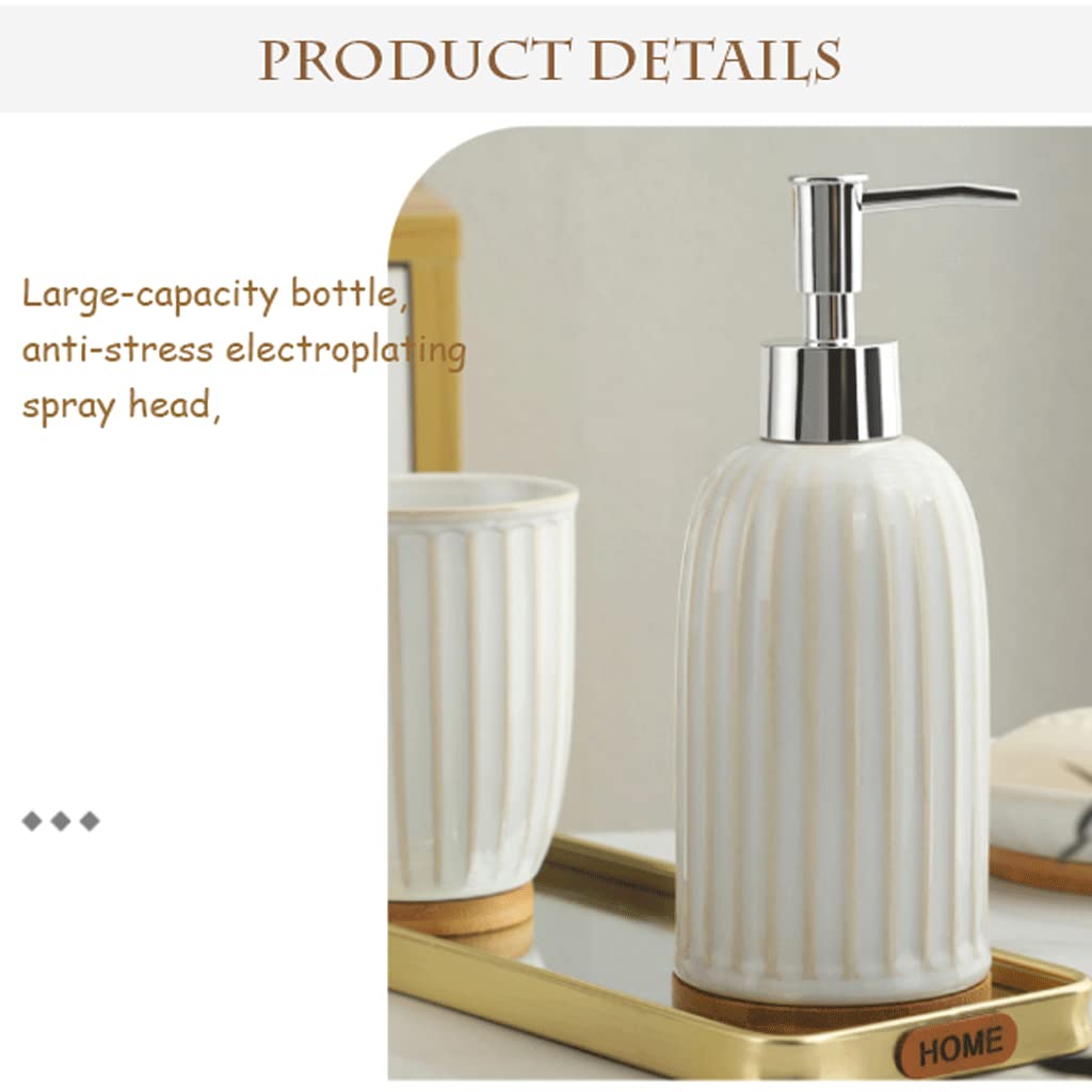 UTOYA Durable Smooth Glaze Bathroom Accessories Set White,Cermaic Bath Vanity Countertop Decor Set-Hand Soap Dispenser,Tumbler,Soap Dish,Tray Replacement