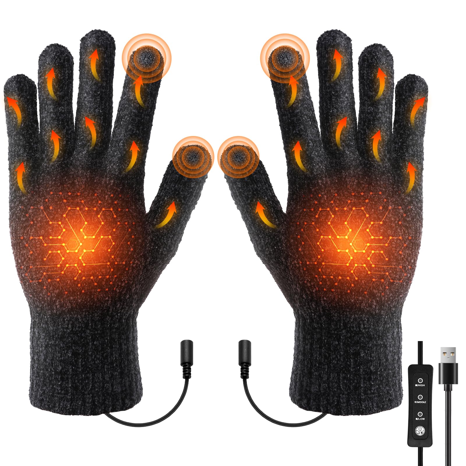 USB Heated Gloves for Women Men, Augot Plug and Play Electric Heated Gloves Temperature Adjustable, Winter Hands Warm Gloves (Chenille)