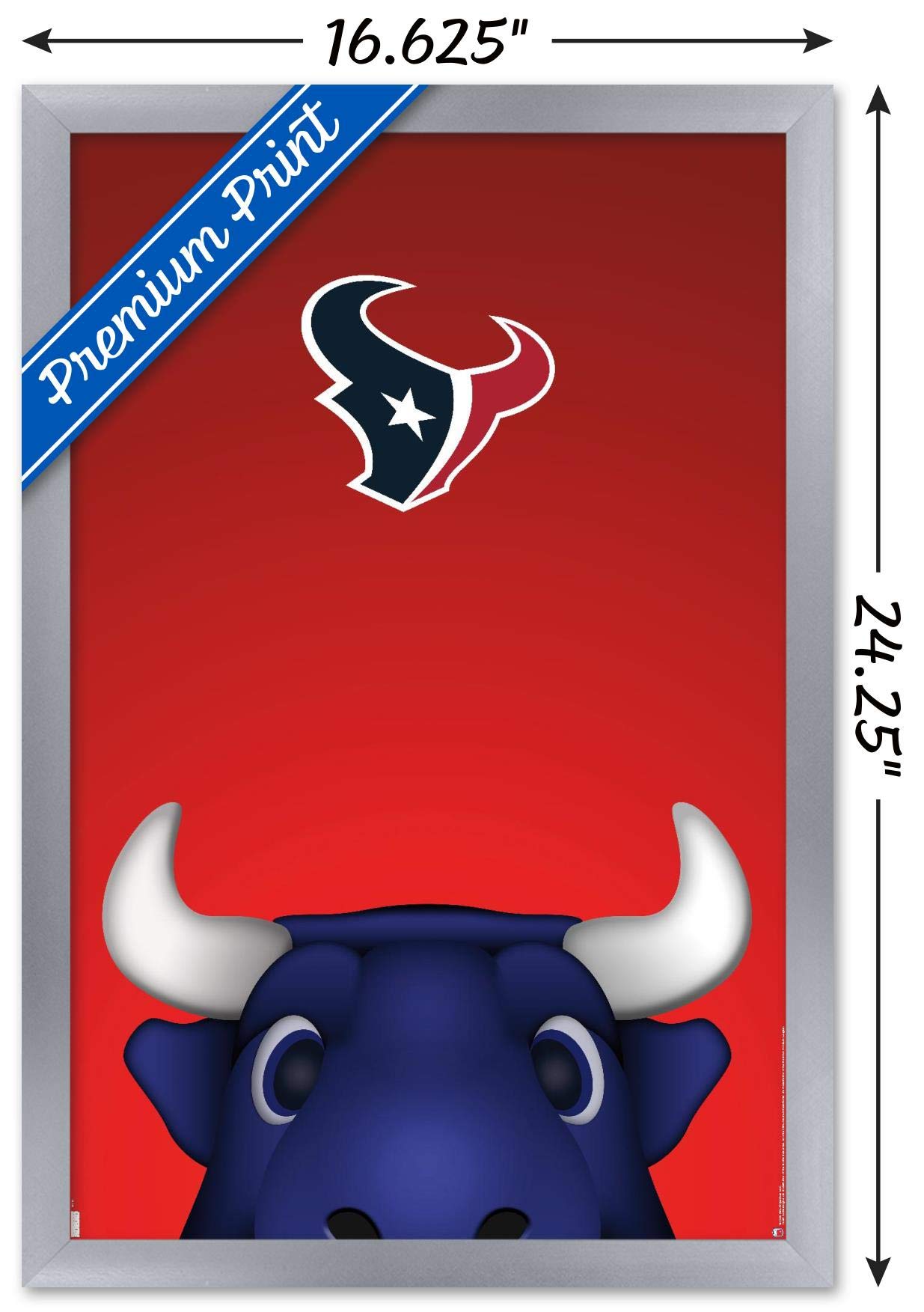 Trends International NFL Houston Texans - S. Preston Mascot Toro 20 Wall Poster, 14.725" x 22.375", Silver Framed Version