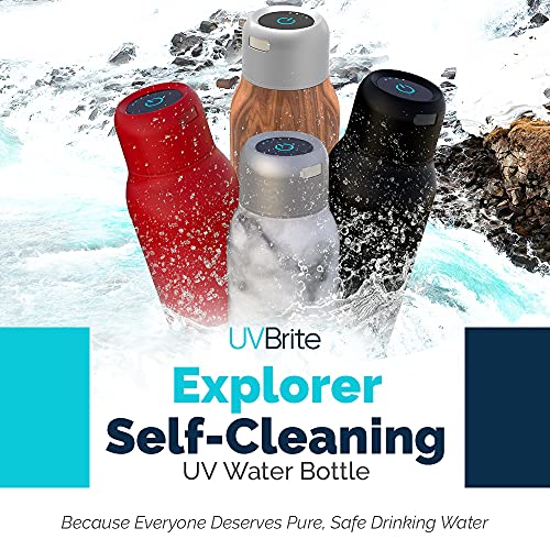 UVBrite Explorer Self-Cleaning UV Water Bottle - 20.3 Oz Insulated Stainless Steel Rechargeable Reusable Bottle Automatic Purification Every 6 Hours BPA Free Leak-proof Safety Lock and Touch Sensor