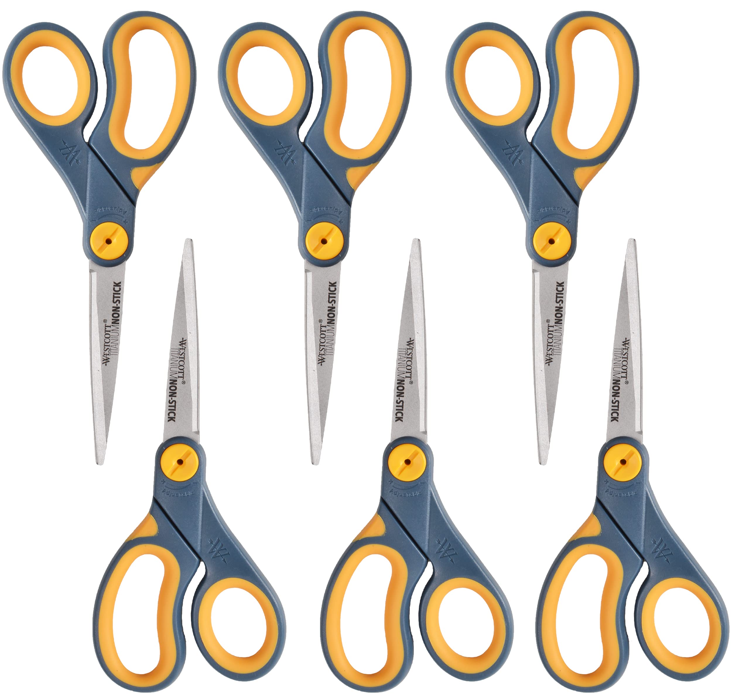 Westcott 17597 8-Inch Non-Stick Titanium Scissors For Office and Home, Blue/Gray, 6 Pack