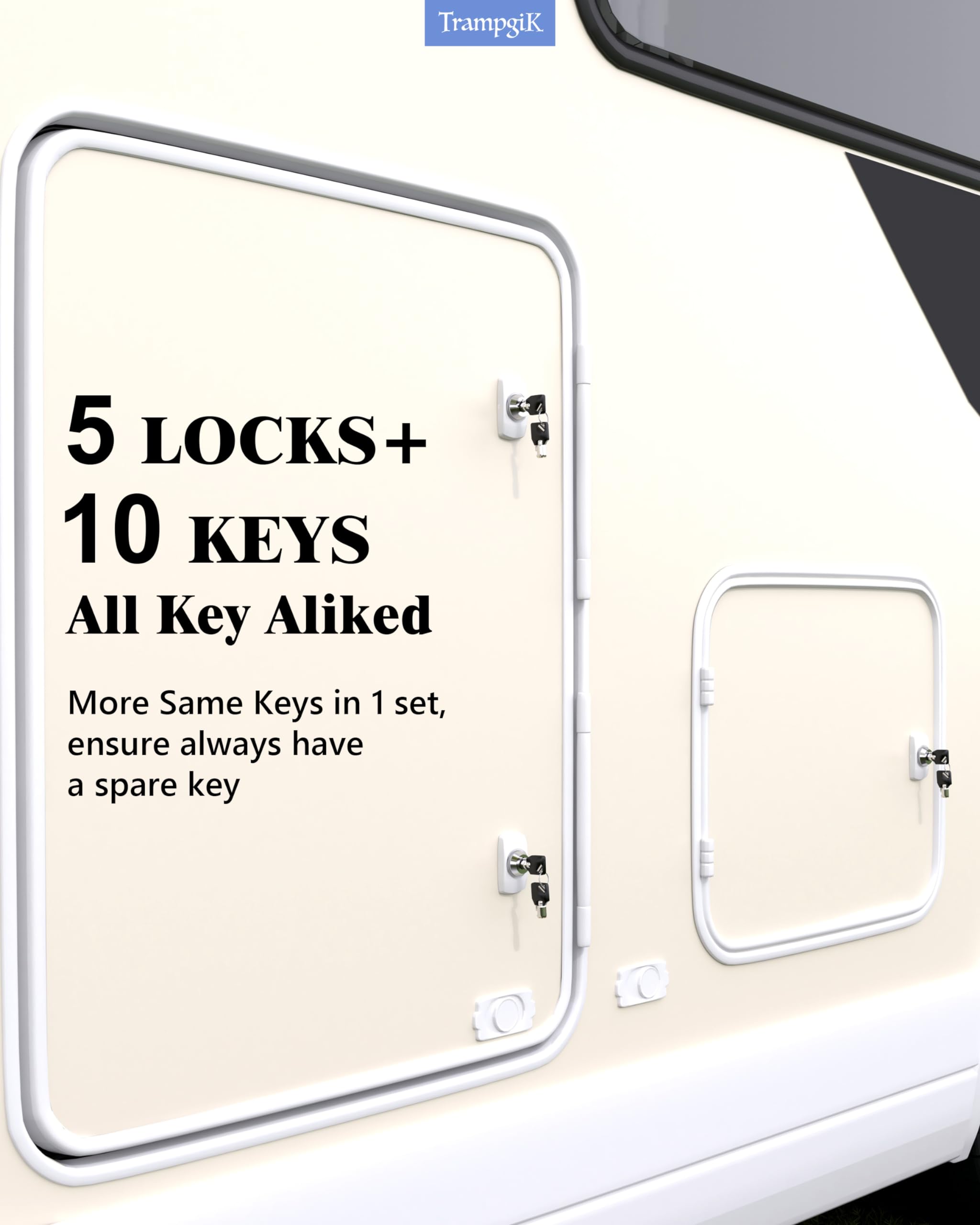 Trampgik RV Storage Locks, 1 1/2” Camper Compartment Storage Door Locks with Keys, for RV Camper Travel Trailer,Drawer Cabinet Toolcart Storage, 1 1/2 Inch 5 Locks with 10 Keyed Alike, Chrome