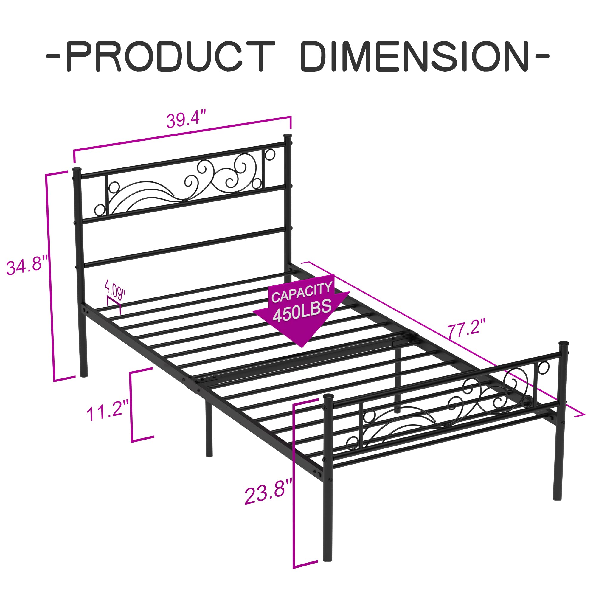 Weehom Twin Size Platform Bed Frame with Flower Design,Strong Metal Slats Support Assembly no box spring needed Gold