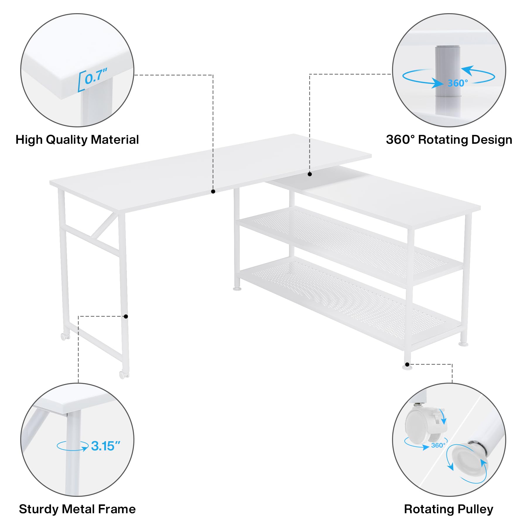 Tribesigns Modern L-Shaped Desk with Storage Shelves, 360°Rotating Desk Corner Computer Desk Study Writing Table Workstation with Open Shelves for Home Office, High Glossy Finish (Black)