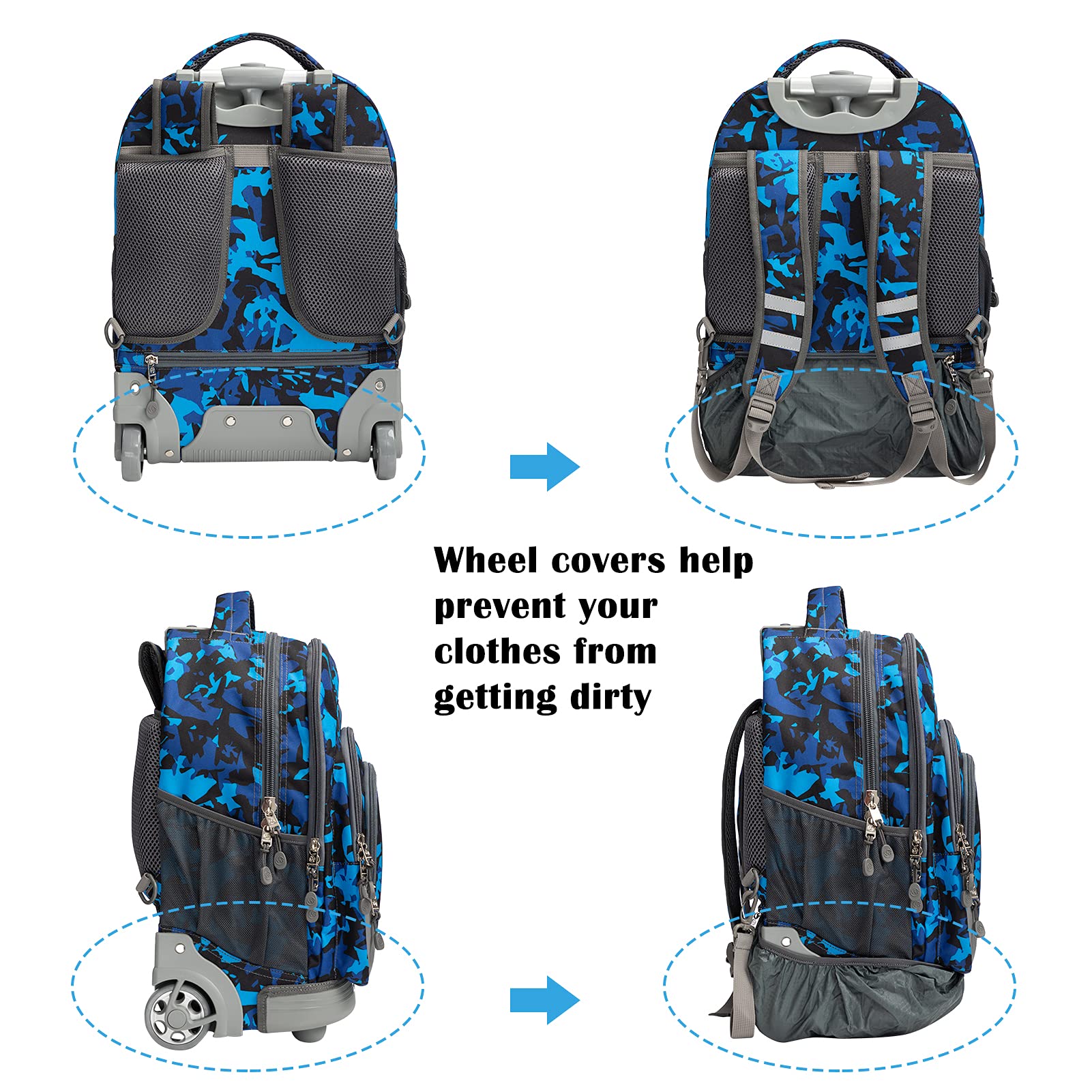 WEISHENGDA 18 inches Wheeled Rolling Backpack for Adults and School Students Short Trip Books Laptop Trolley Bags, Red Star