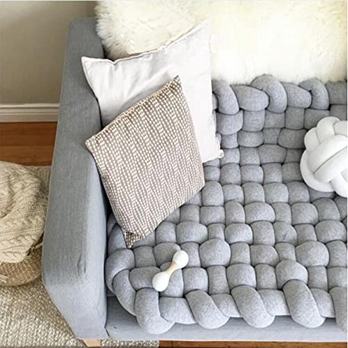 Triclicks Knotted Braided Plush Mat, Play Braided Plush Mat, Knotted Floor Mat, Handmade Pure Soft, Knot Braided Plush Mat for Children's Room Decoration&Kindergarten(Gray)