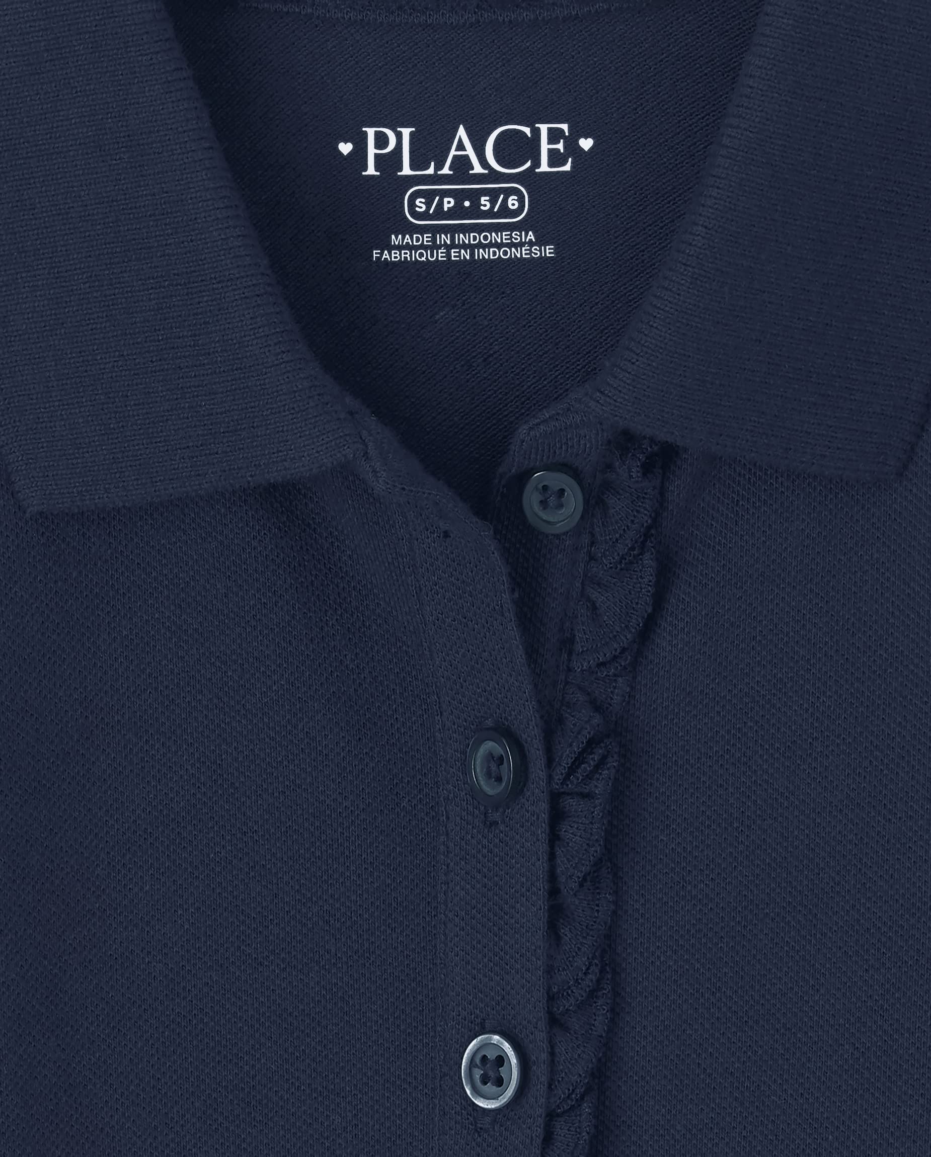 The Children's Place Girl's Long Sleeve Ruffle Pique Polo, Tidal, Small