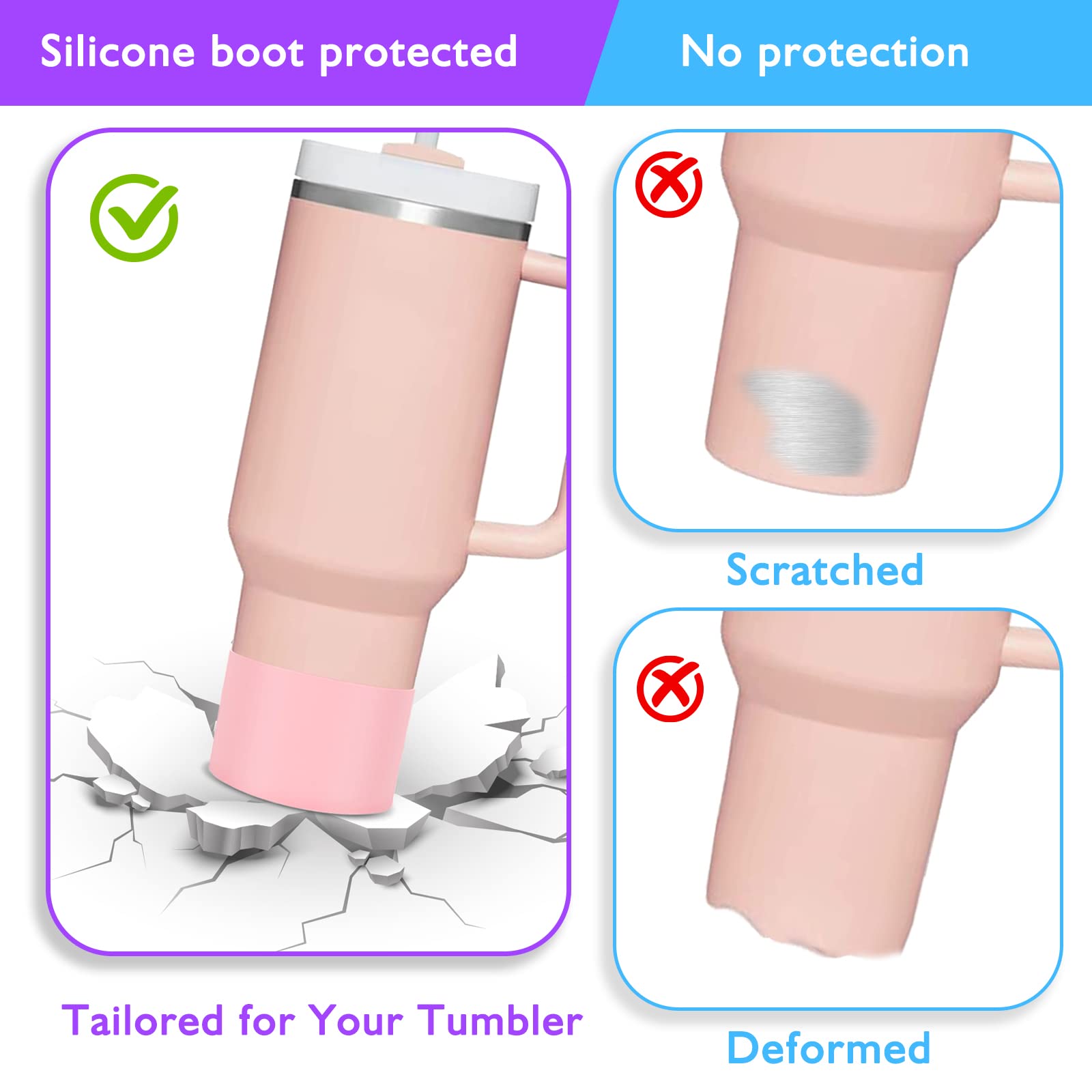 Zukro 2 Pack Silicone Boot for Stanley The Quencher H2.0 & IceFlow Flip Tumblers - Fits 20 oz, 30 oz, and 40 oz Quencher - Anti-Slip Bottle Bottom Bumper Sleeve Cover - Accessories for Stanley cup